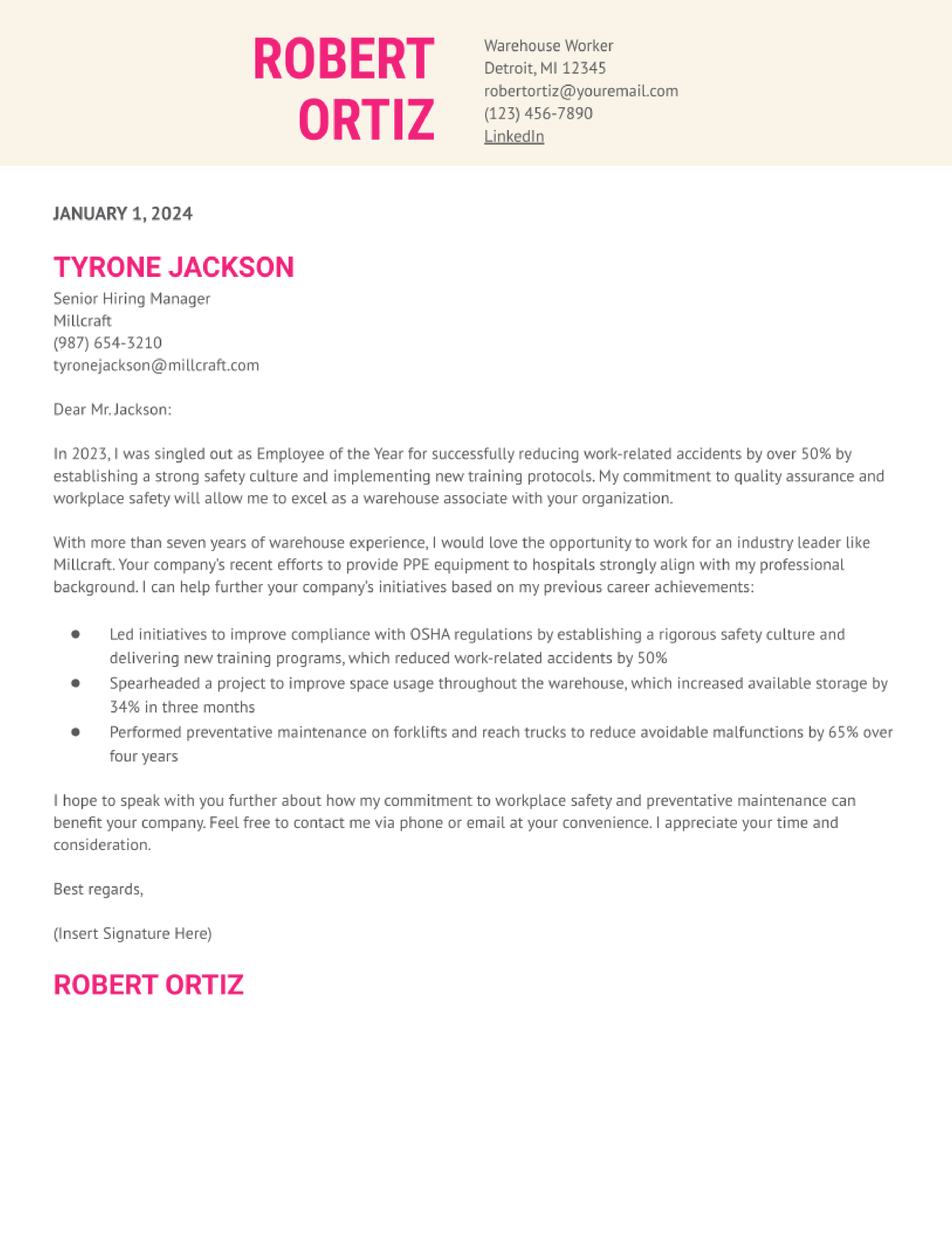 Warehouse Worker Cover Letter Examples and Templates for 2024 ...