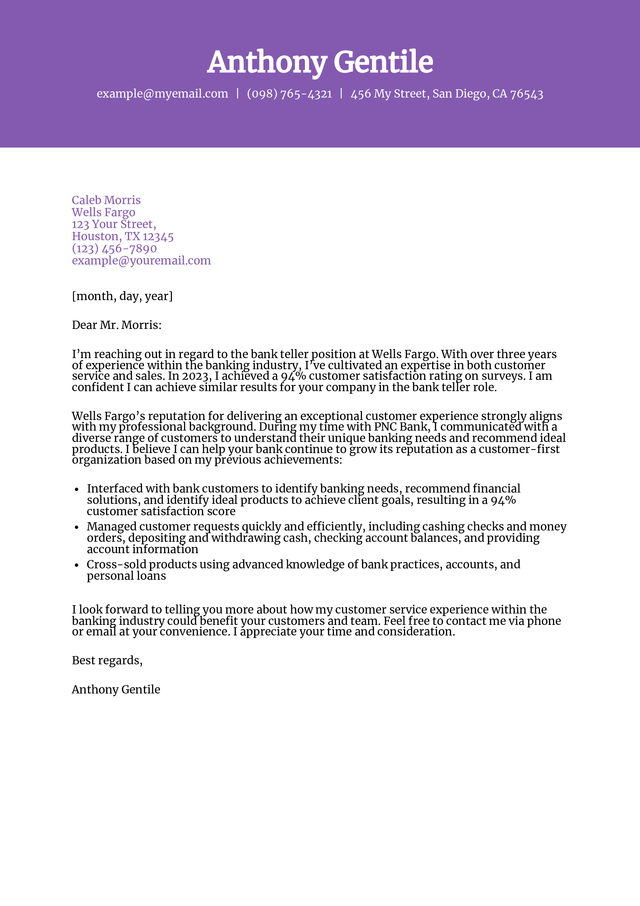 Bank Teller Cover Letter Examples and Templates for 2024 ...