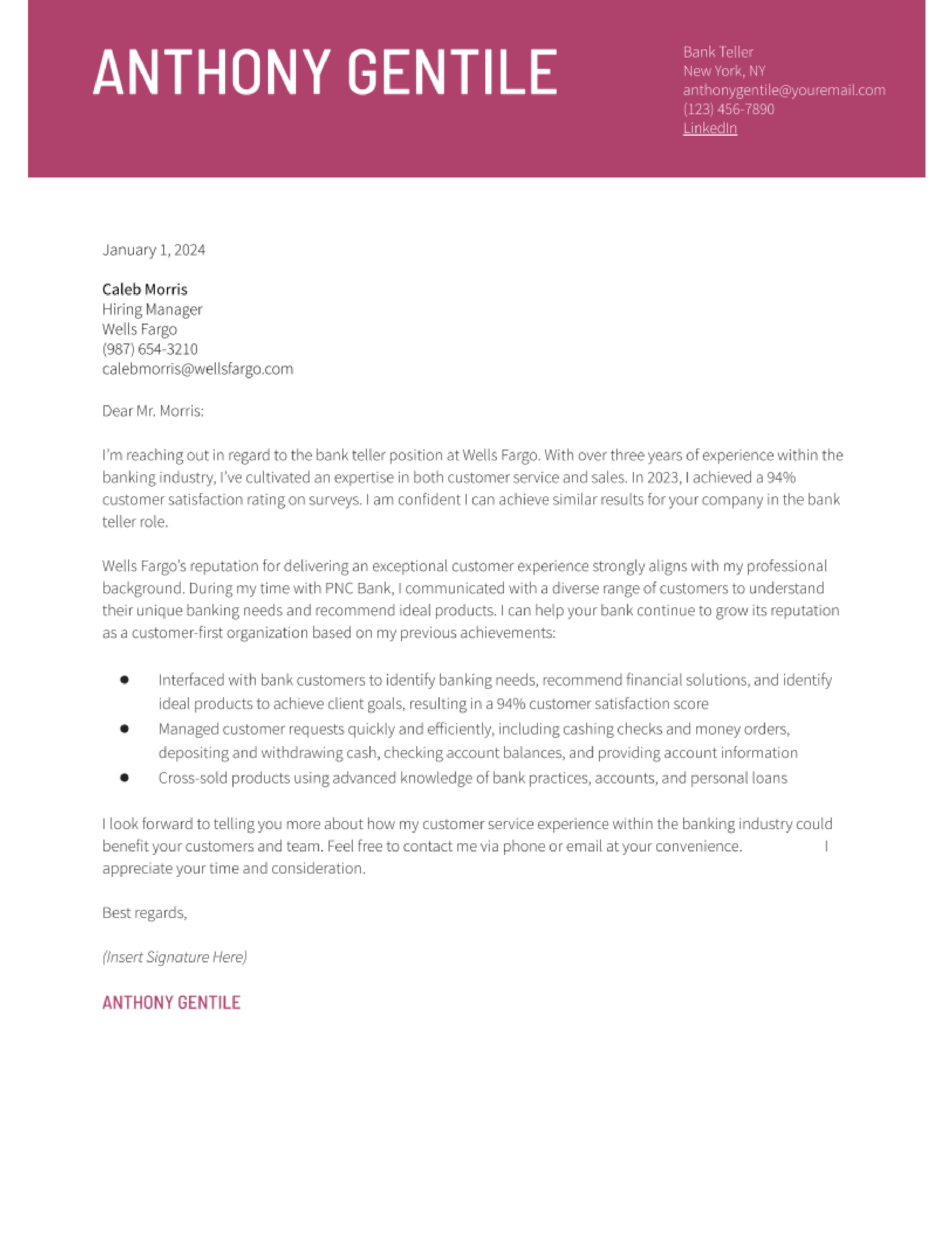 Bank Teller Cover Letter Examples and Templates for 2024 ...