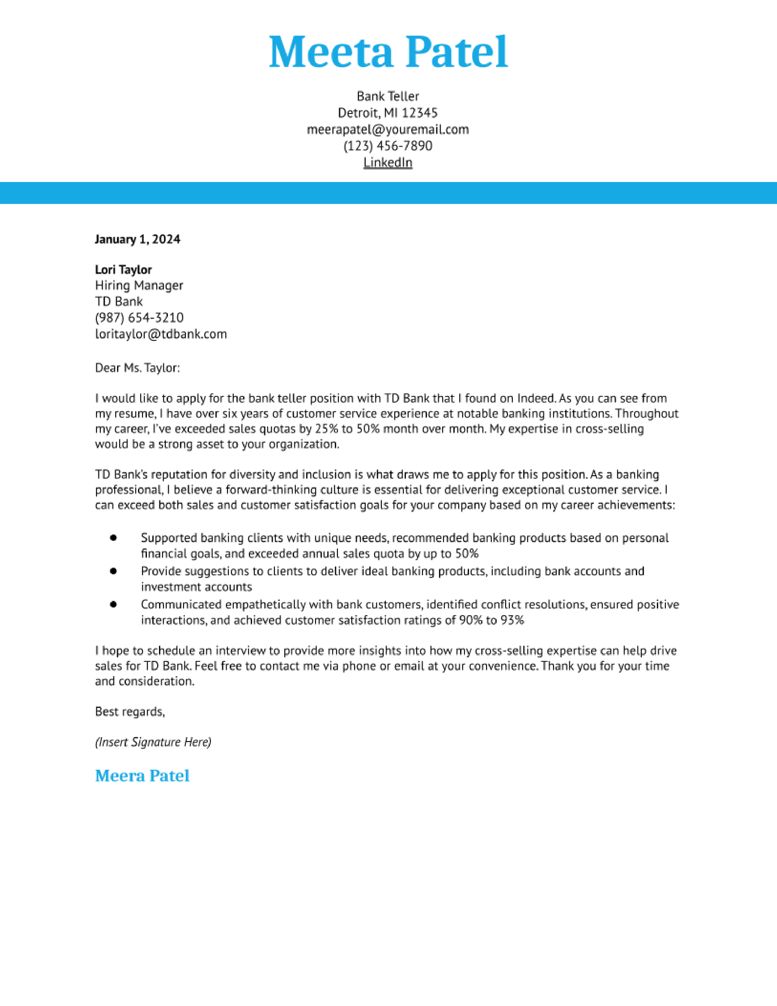 Bank Teller Cover Letter Examples and Templates for 2024 ...