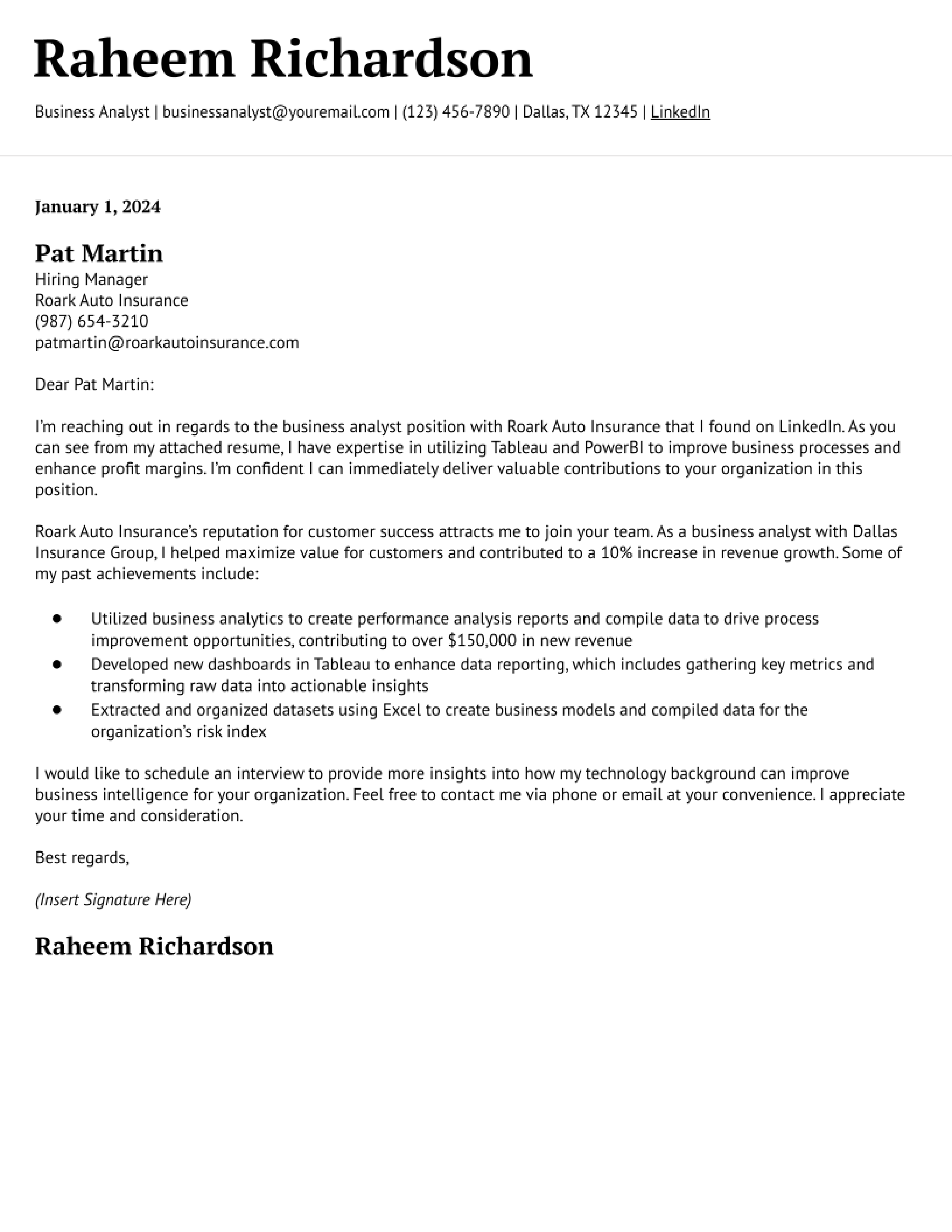 Business Analyst Cover Letter Examples and Templates for 2024 ...