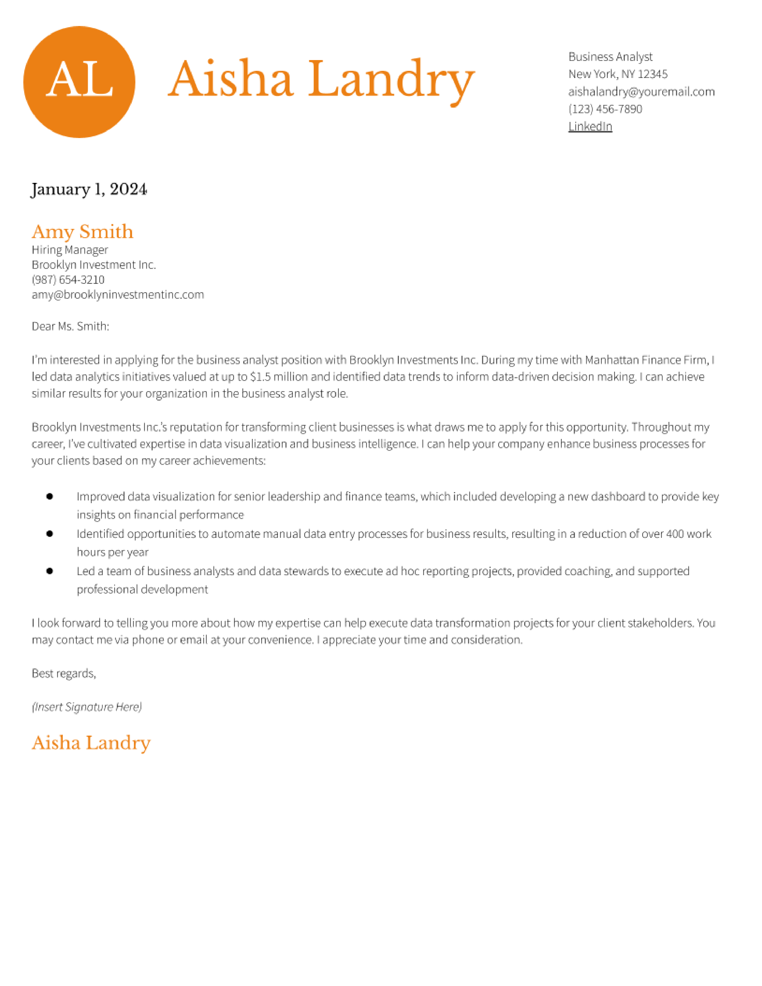 Business Analyst Cover Letter Examples and Templates for 2024 ...