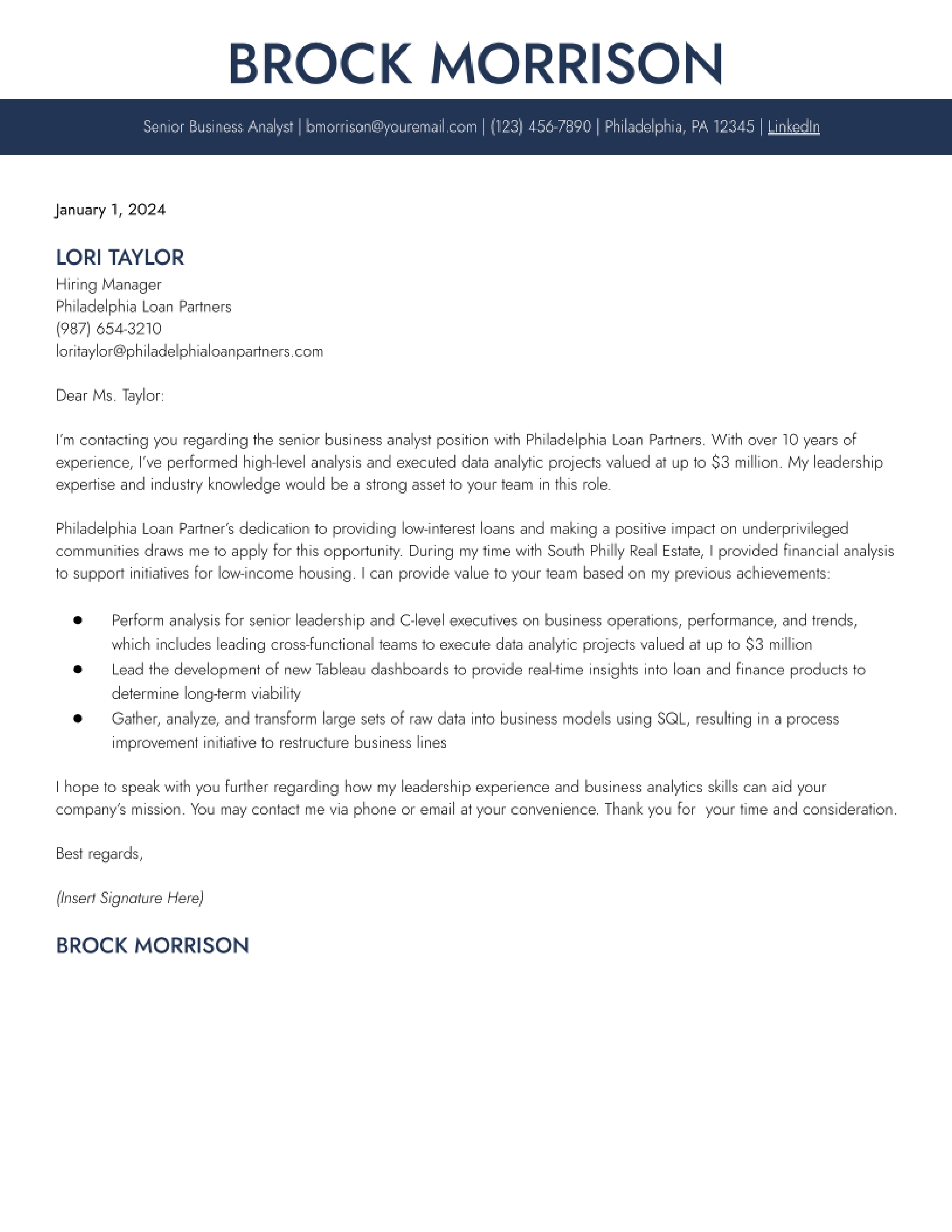 Business Analyst Cover Letter Examples and Templates for 2024 ...
