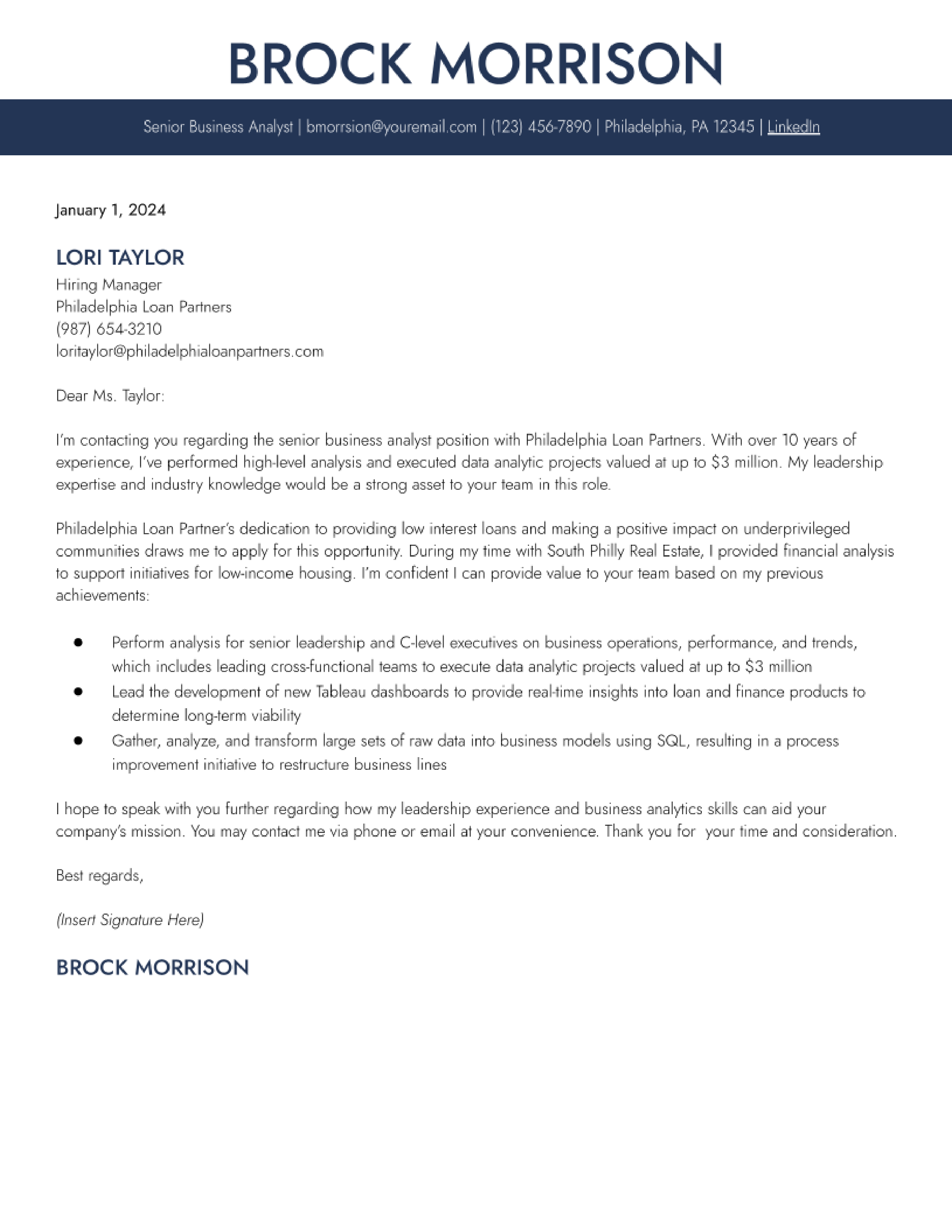 Business Analyst Cover Letter Examples and Templates for 2024 ...