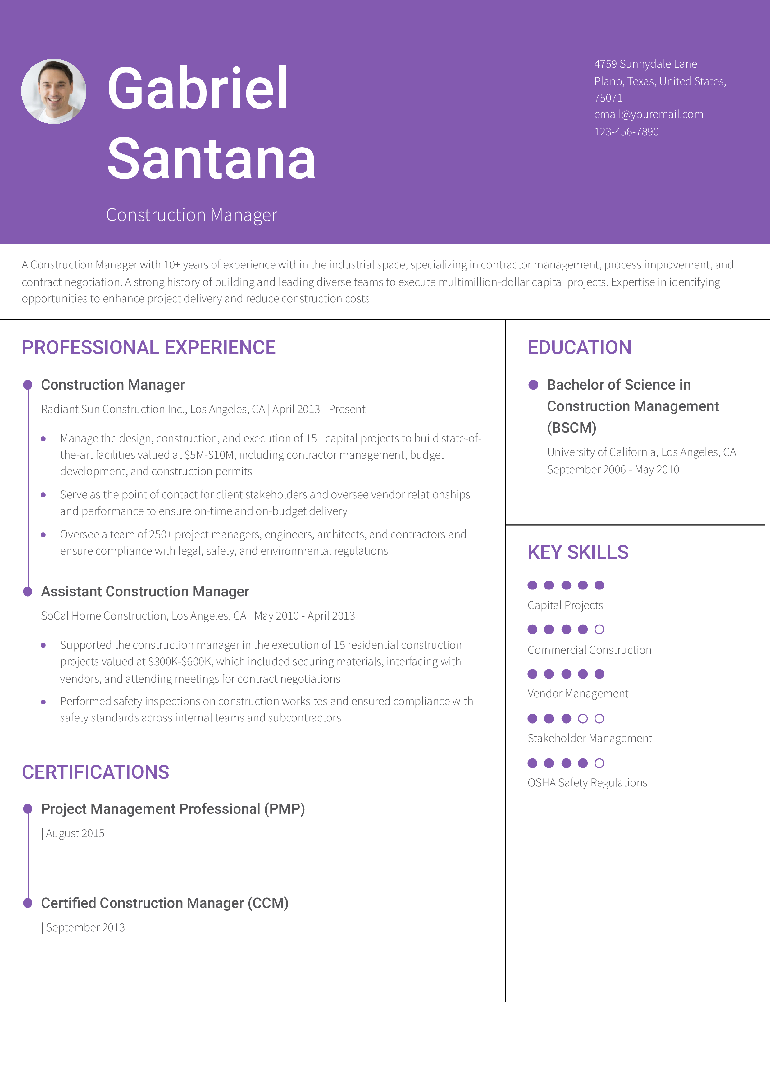 Construction Project Manager Resume Examples and Templates for 2024 ...