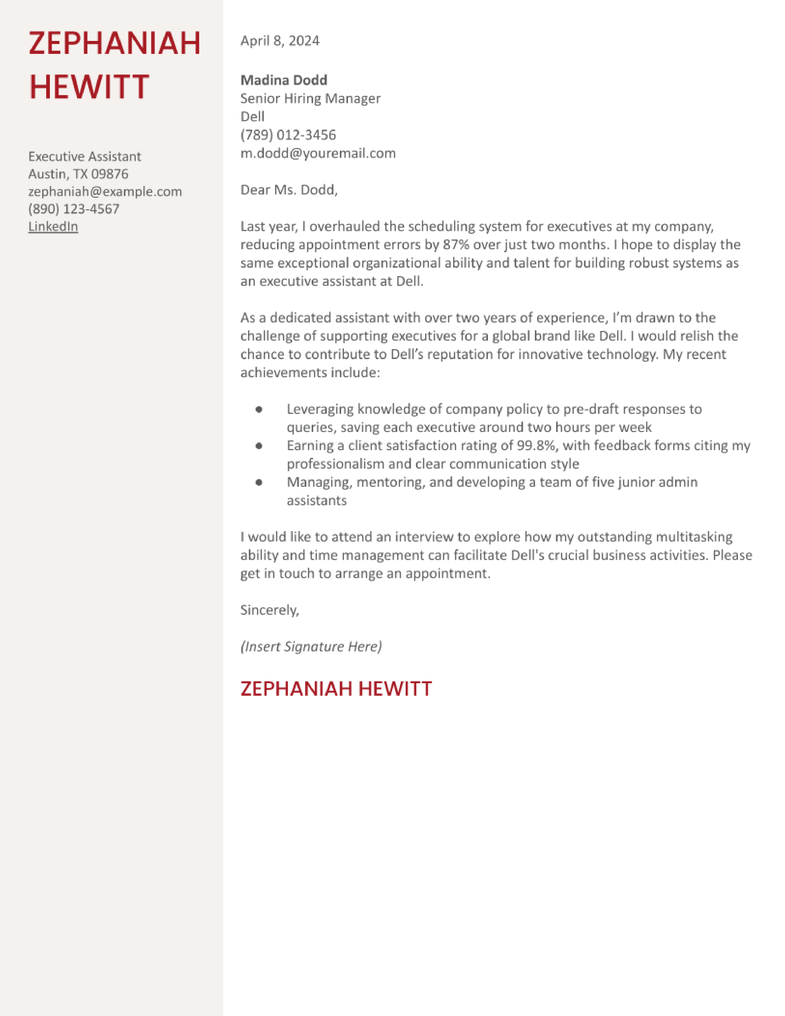 Executive Assistant Cover Letter Examples and Templates for 2024 ...