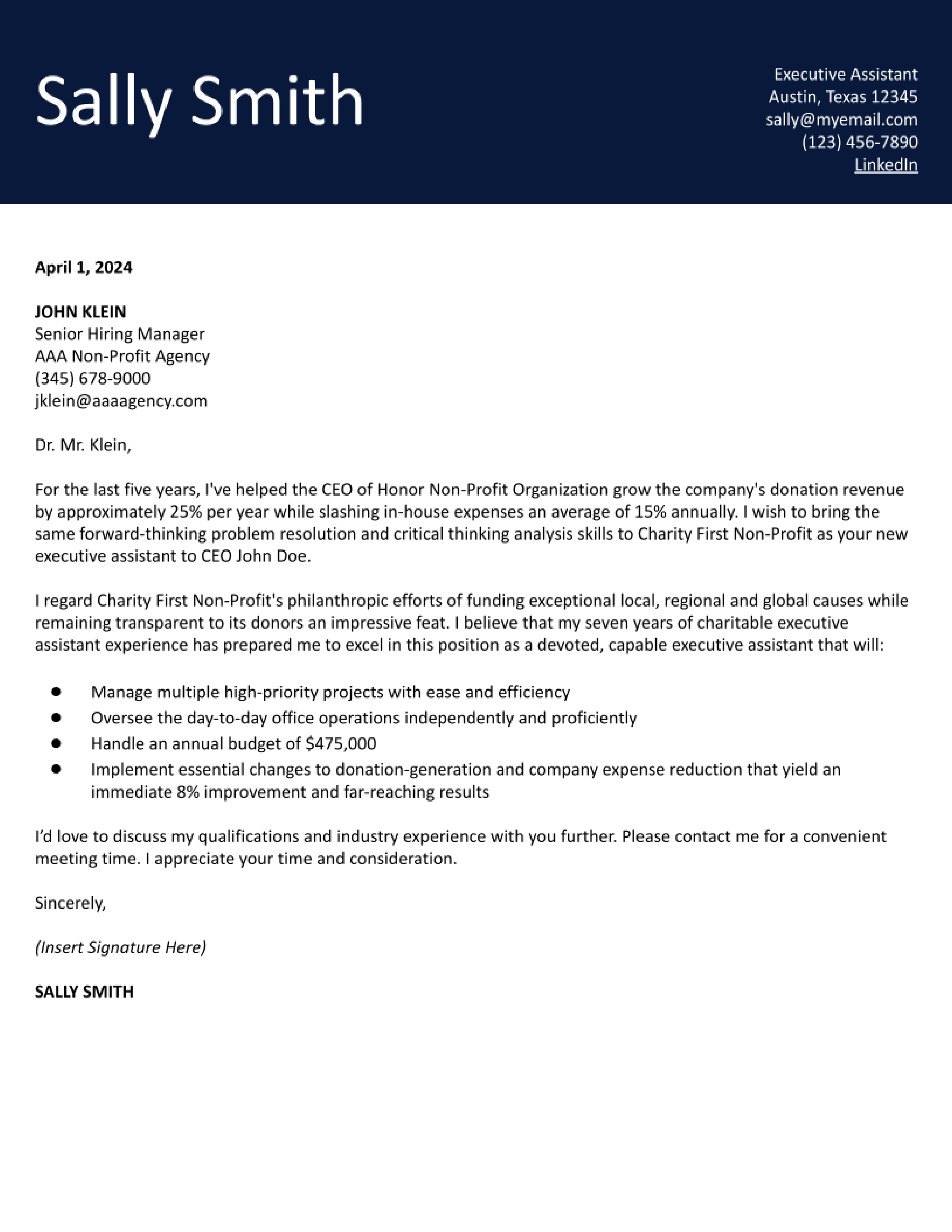 Executive Assistant Cover Letter Examples and Templates for 2024 ...