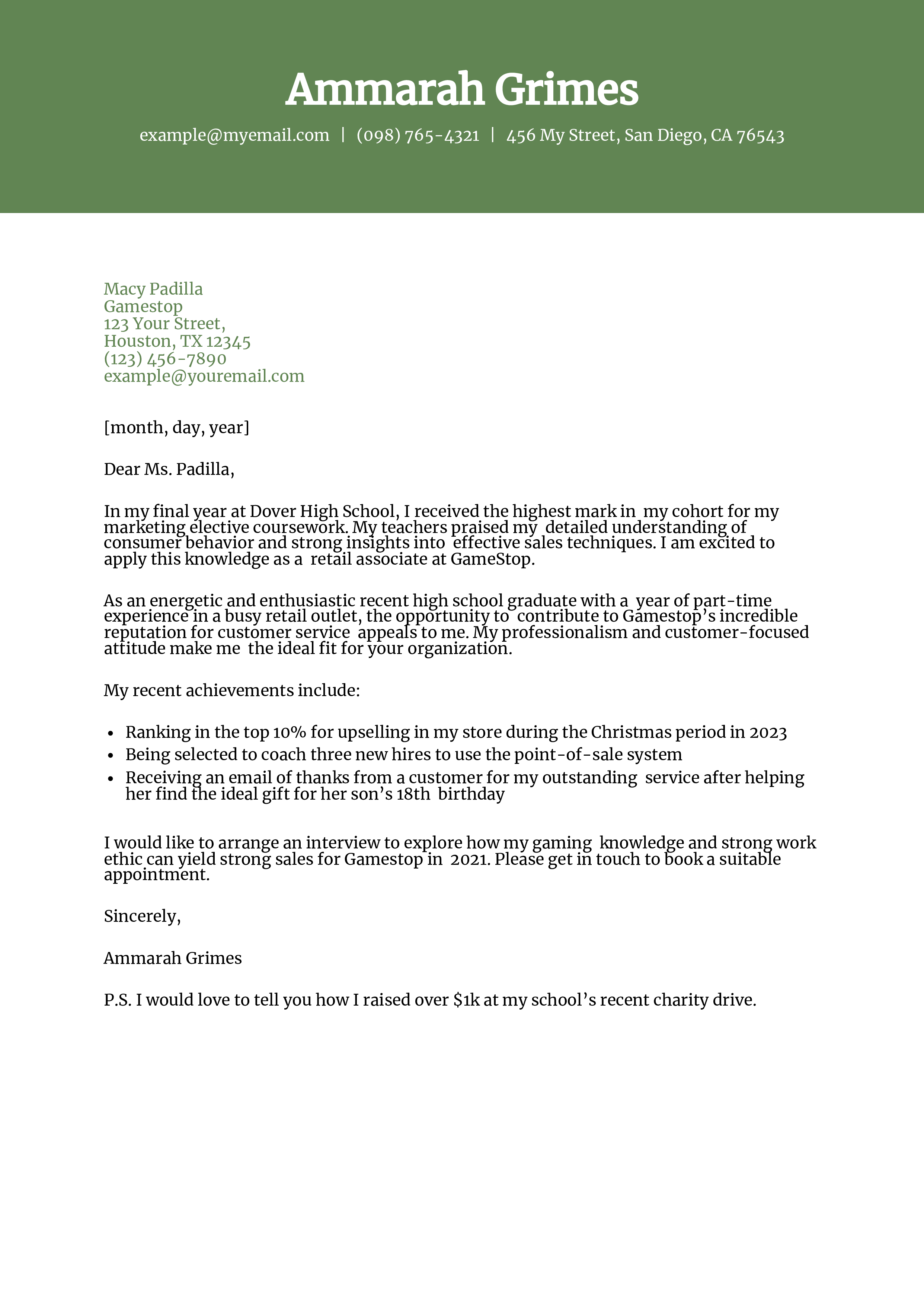 High School Cover Letter Examples and Templates for 2024 ...