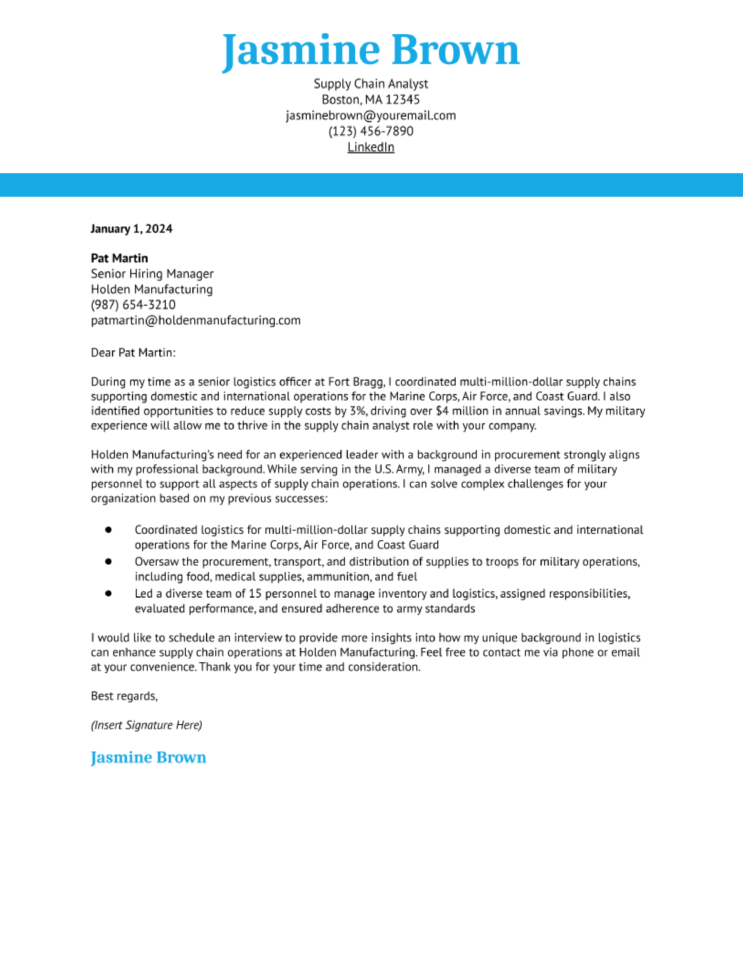 Military-to-Civilian Cover Letter Examples and Templates for 2024 ...