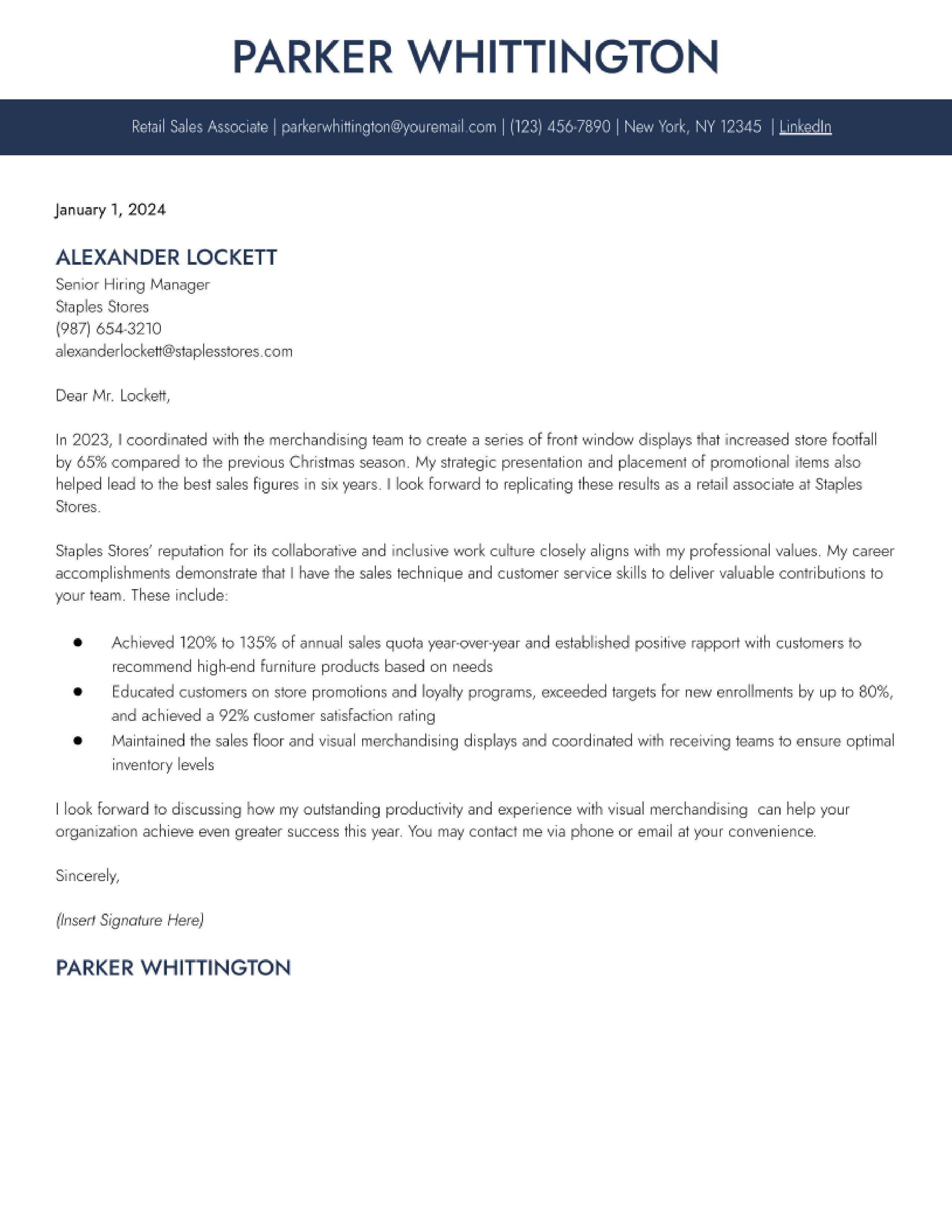 Retail Sales Associate Cover Letter Examples and Templates for 2024 ...