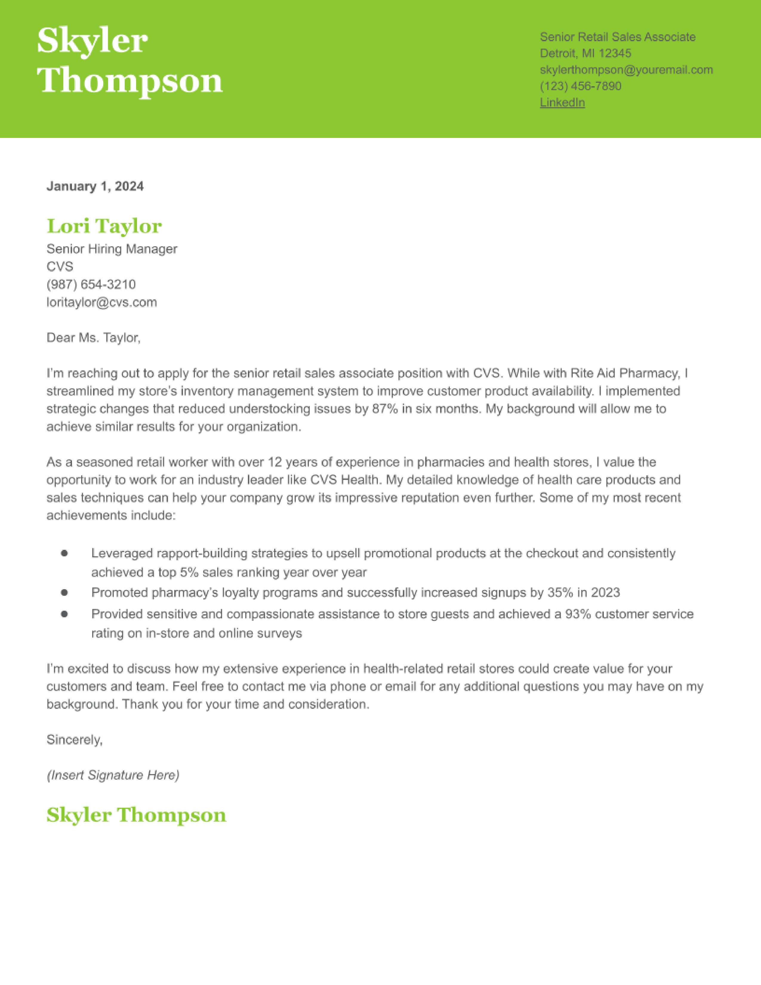 Retail Sales Associate Cover Letter Examples and Templates for 2024 ...
