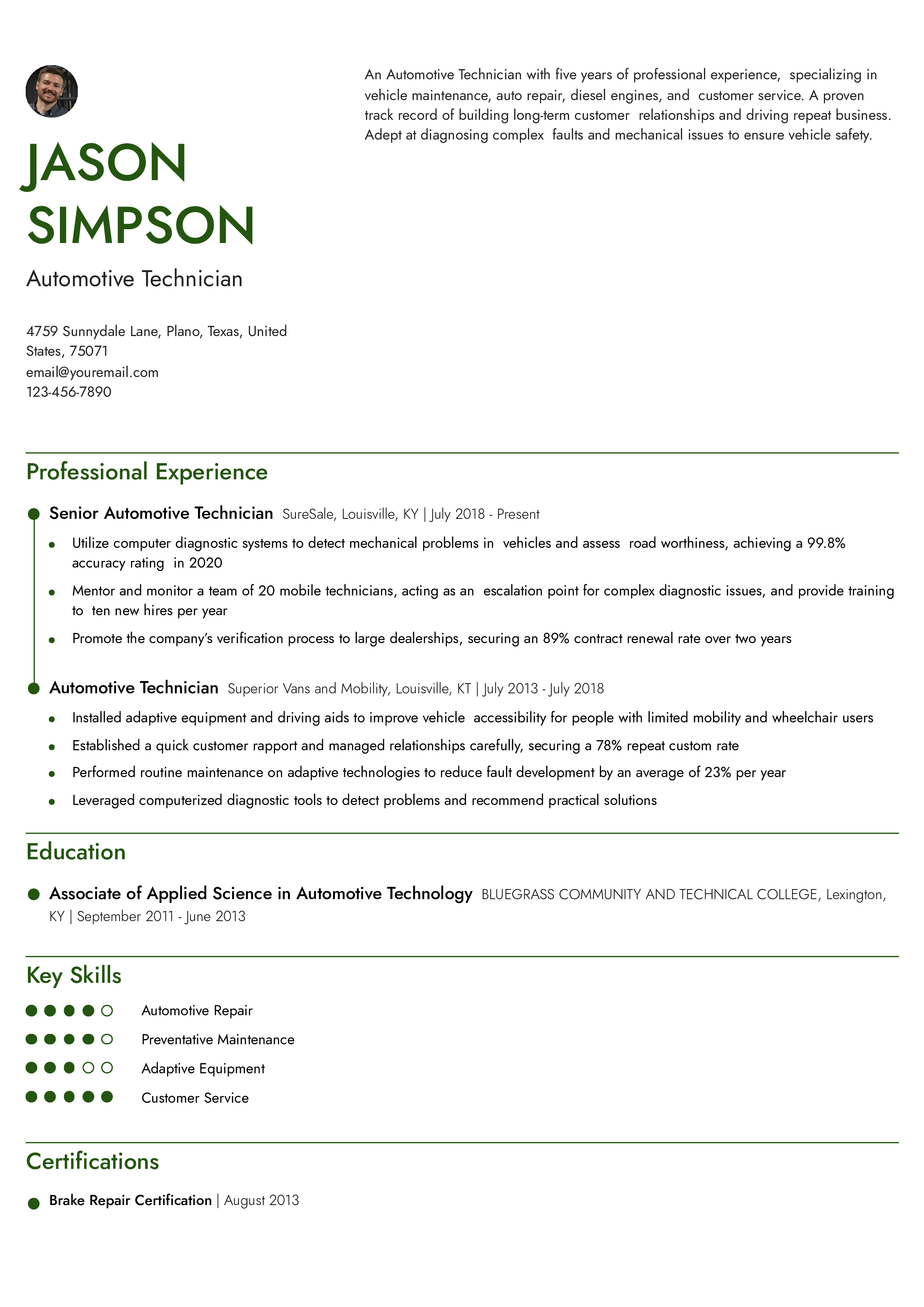 Automotive Technician Resume Examples and Templates for 2024 ...