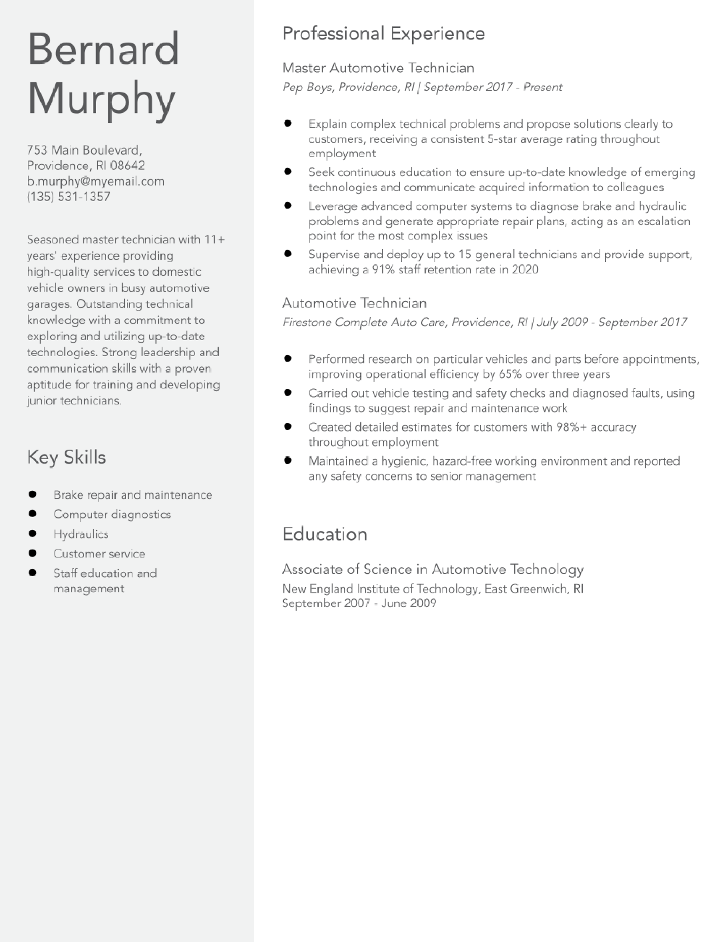Automotive Technician Resume Examples and Templates for 2024 ...