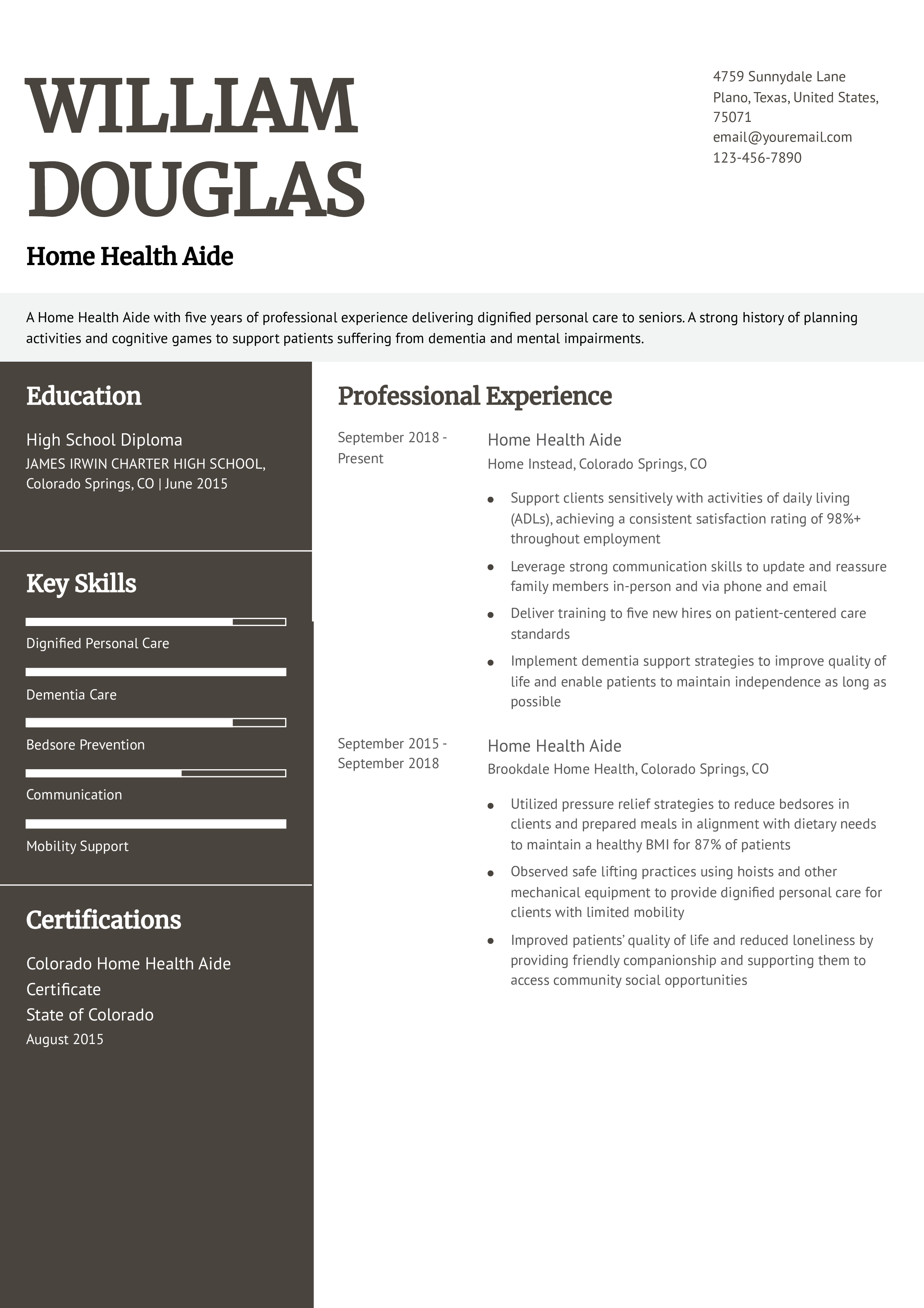 Certified Home Health Aide Resume Examples and Templates for 2024 ...