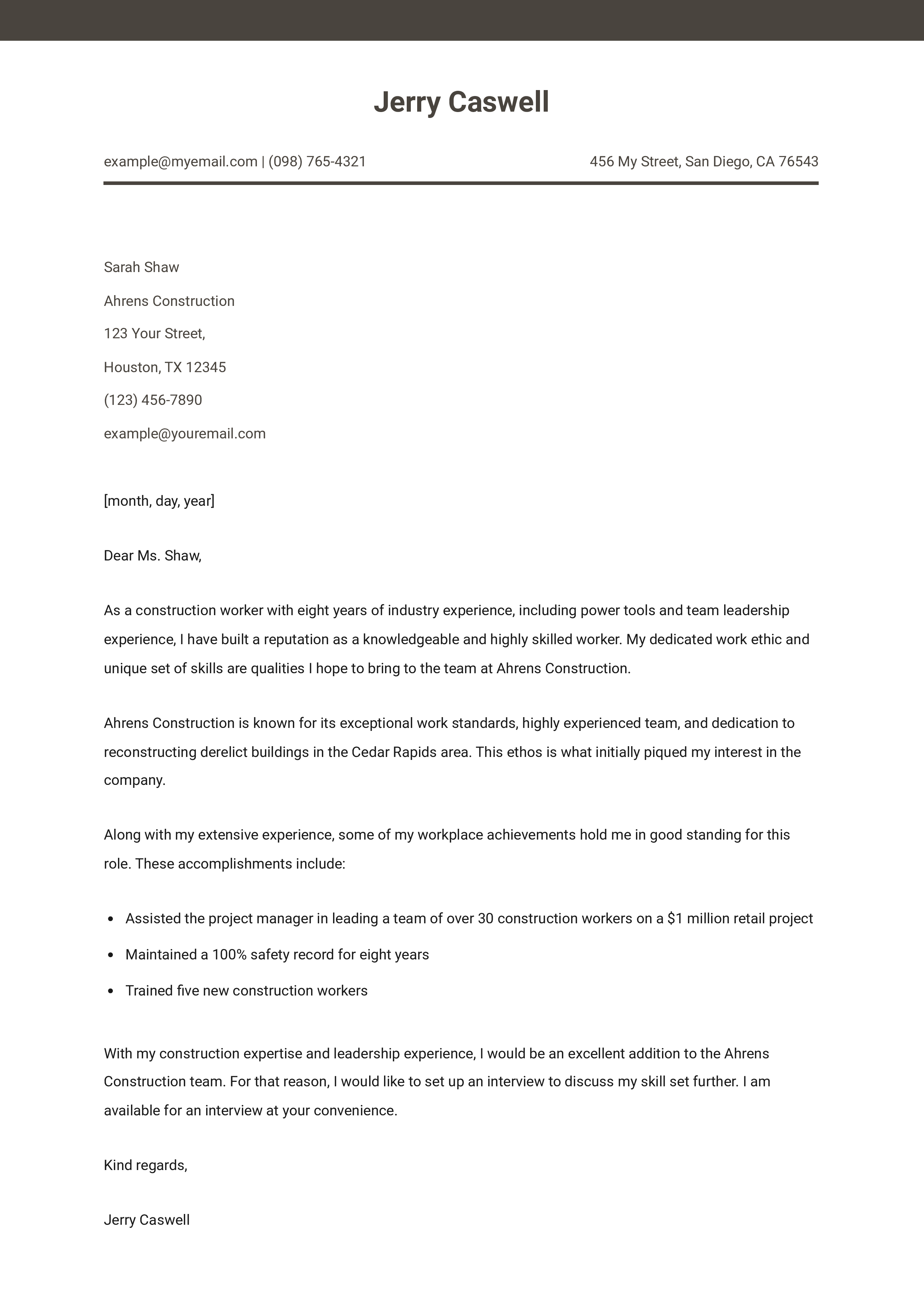 Construction Worker Cover Letter Examples and Templates for 2024 ...