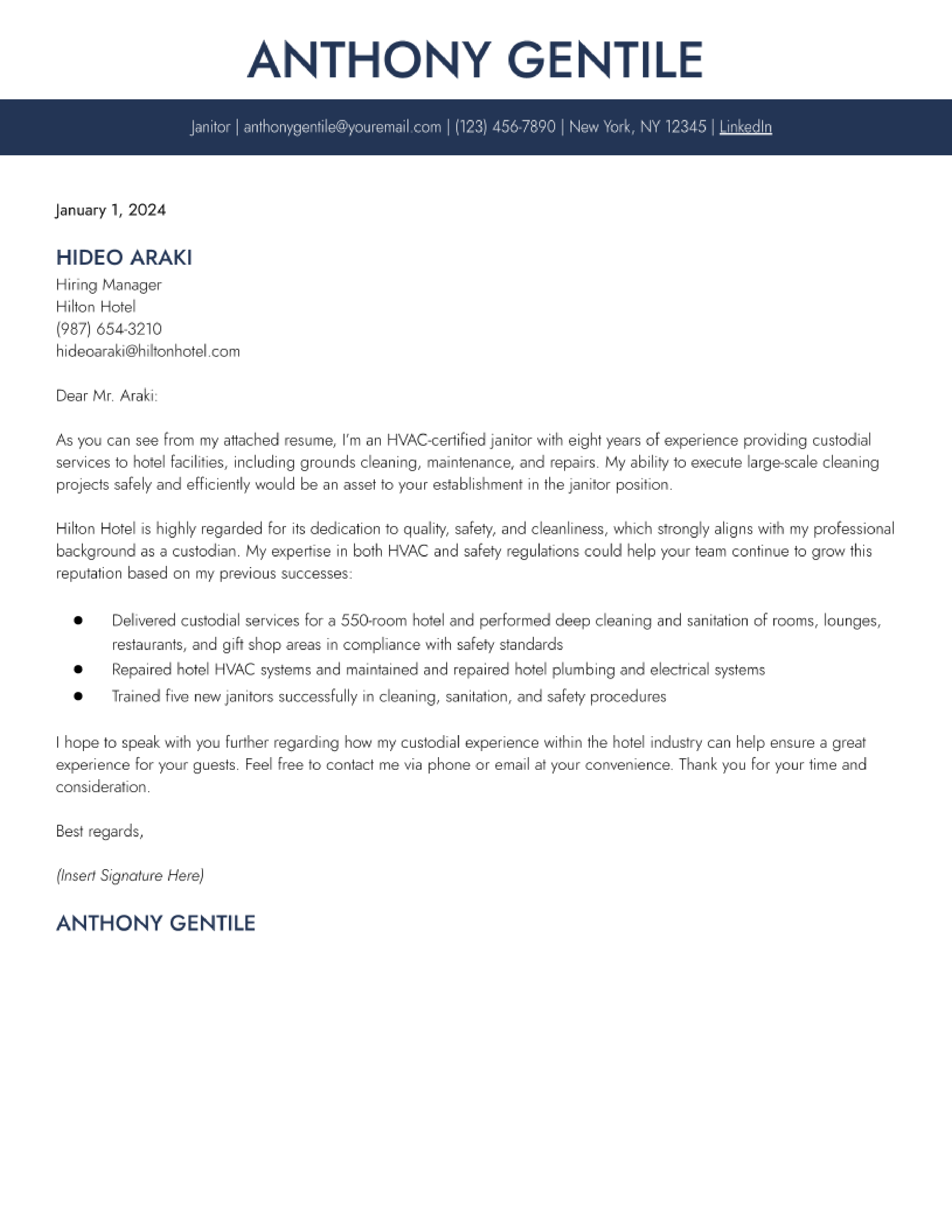 Janitor Cover Letter Examples and Templates for 2024 - ResumeBuilder.com