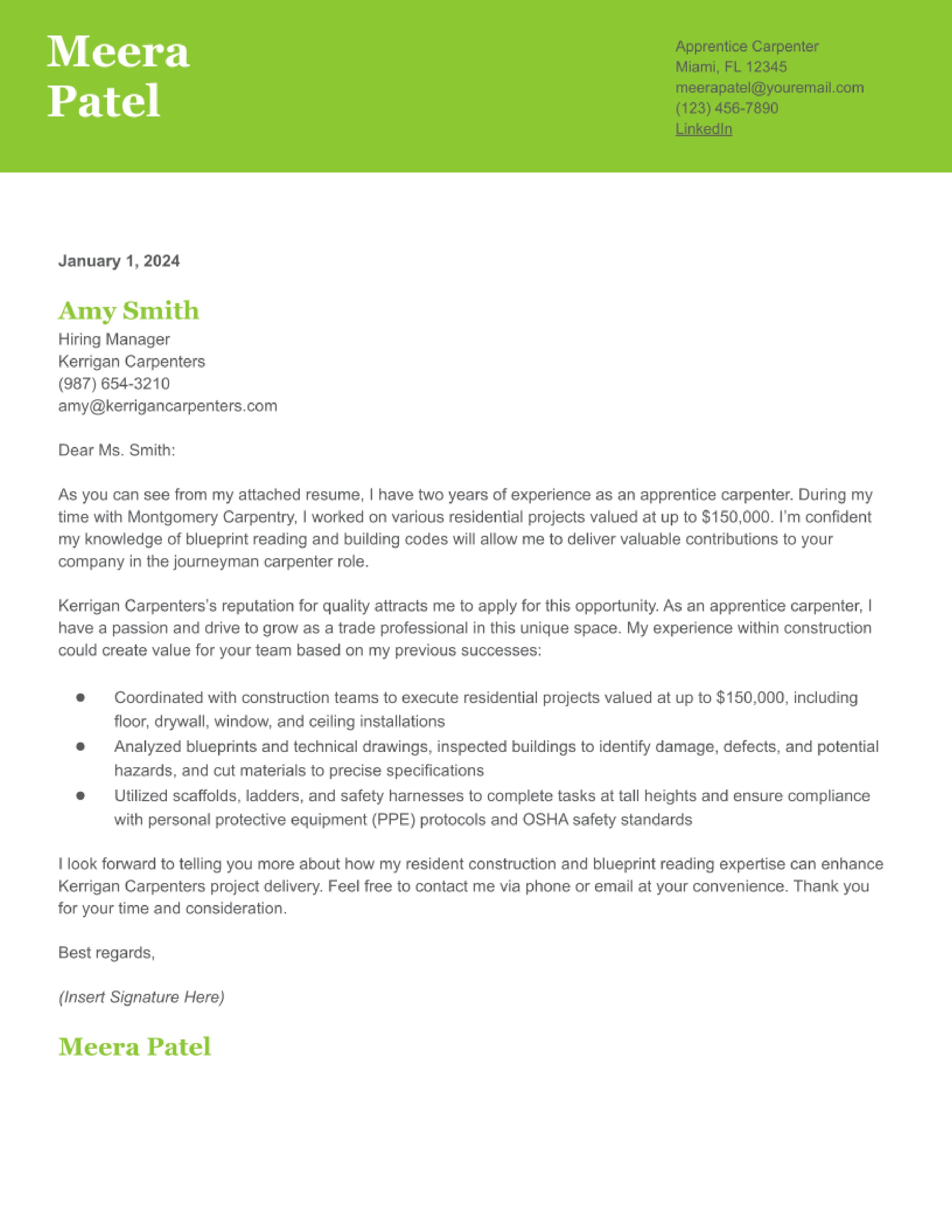 Carpenter Cover Letter Examples and Templates for 2024 - ResumeBuilder.com