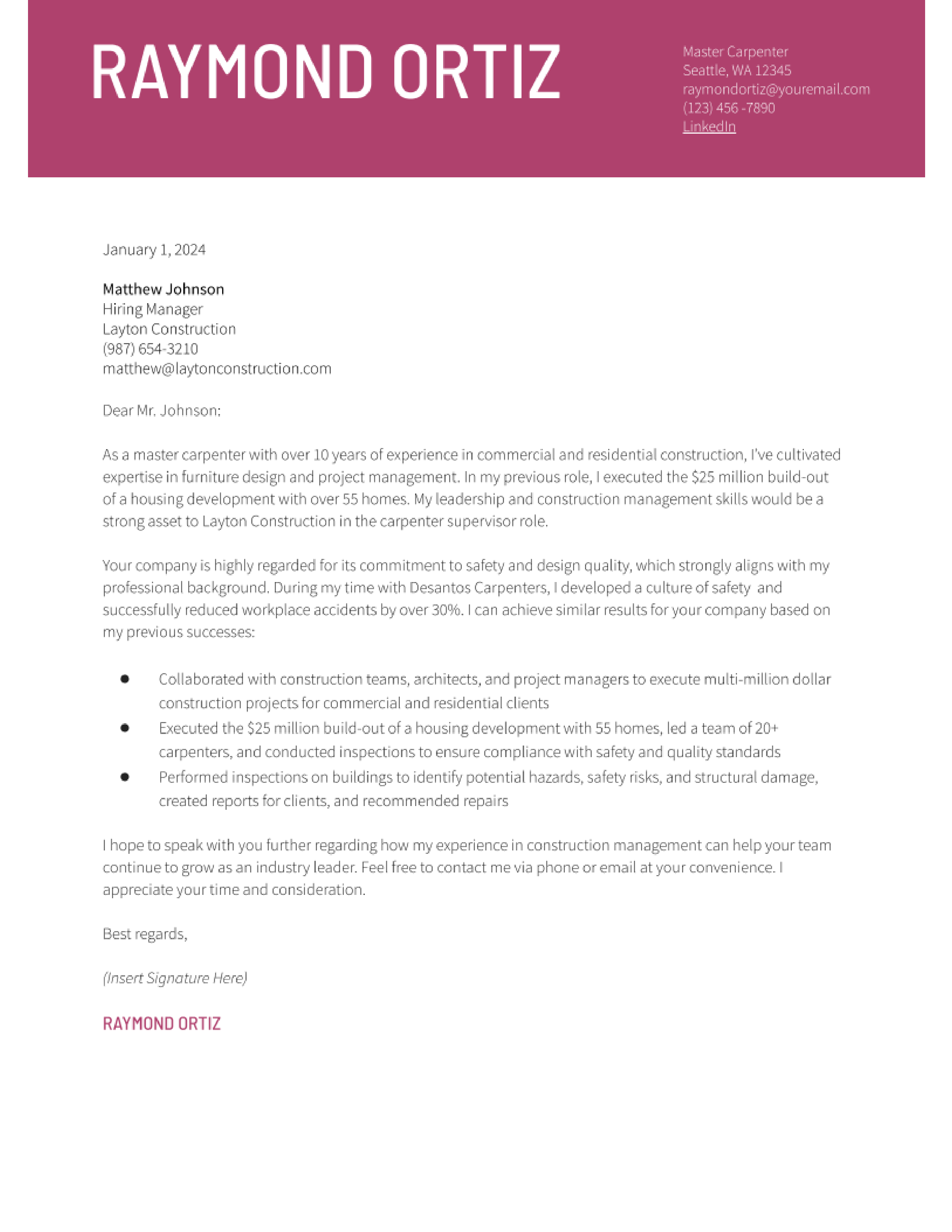 Carpenter Cover Letter Examples and Templates for 2024 - ResumeBuilder.com