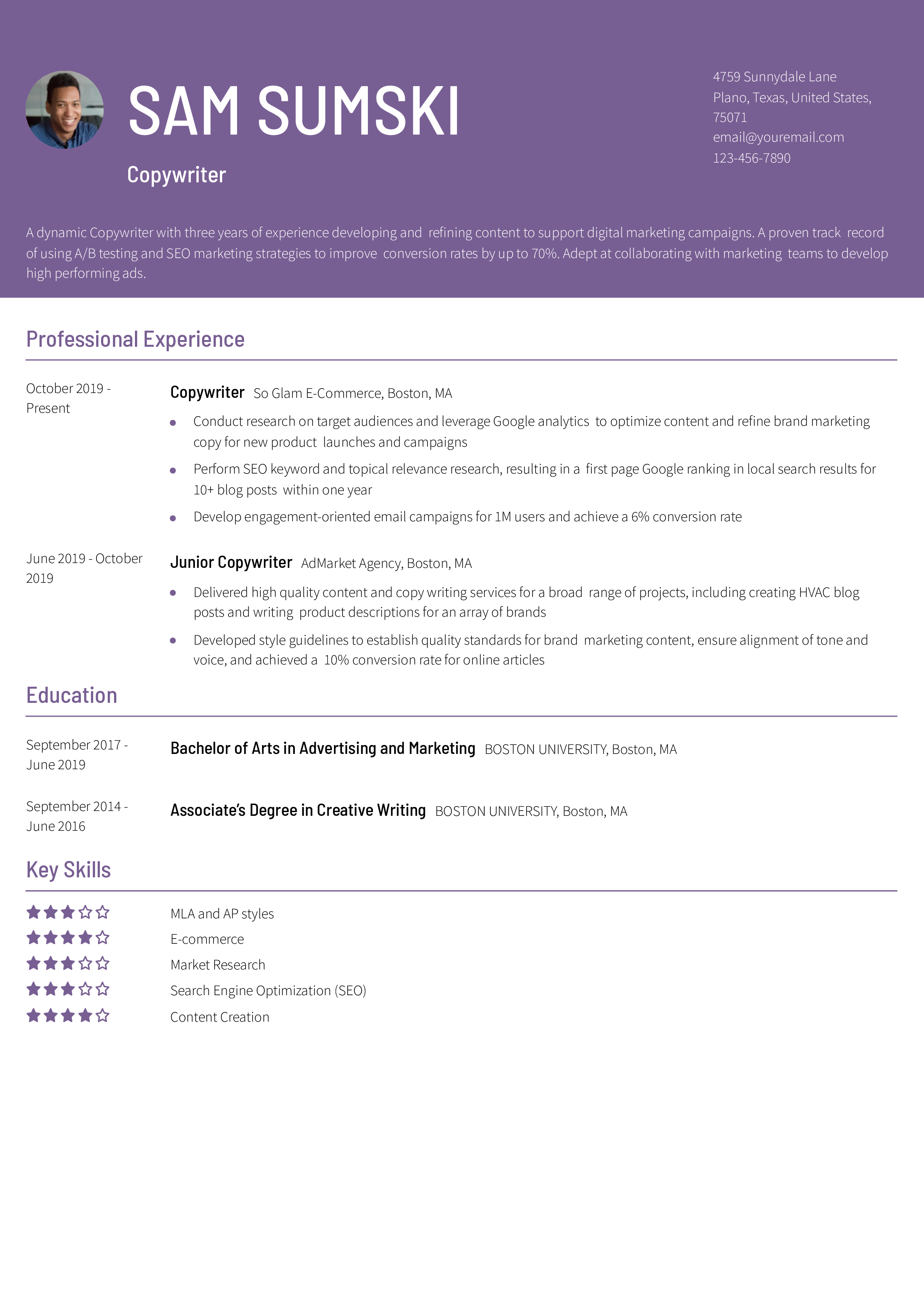 Copywriter Resume Examples and Templates for 2024 - ResumeBuilder.com