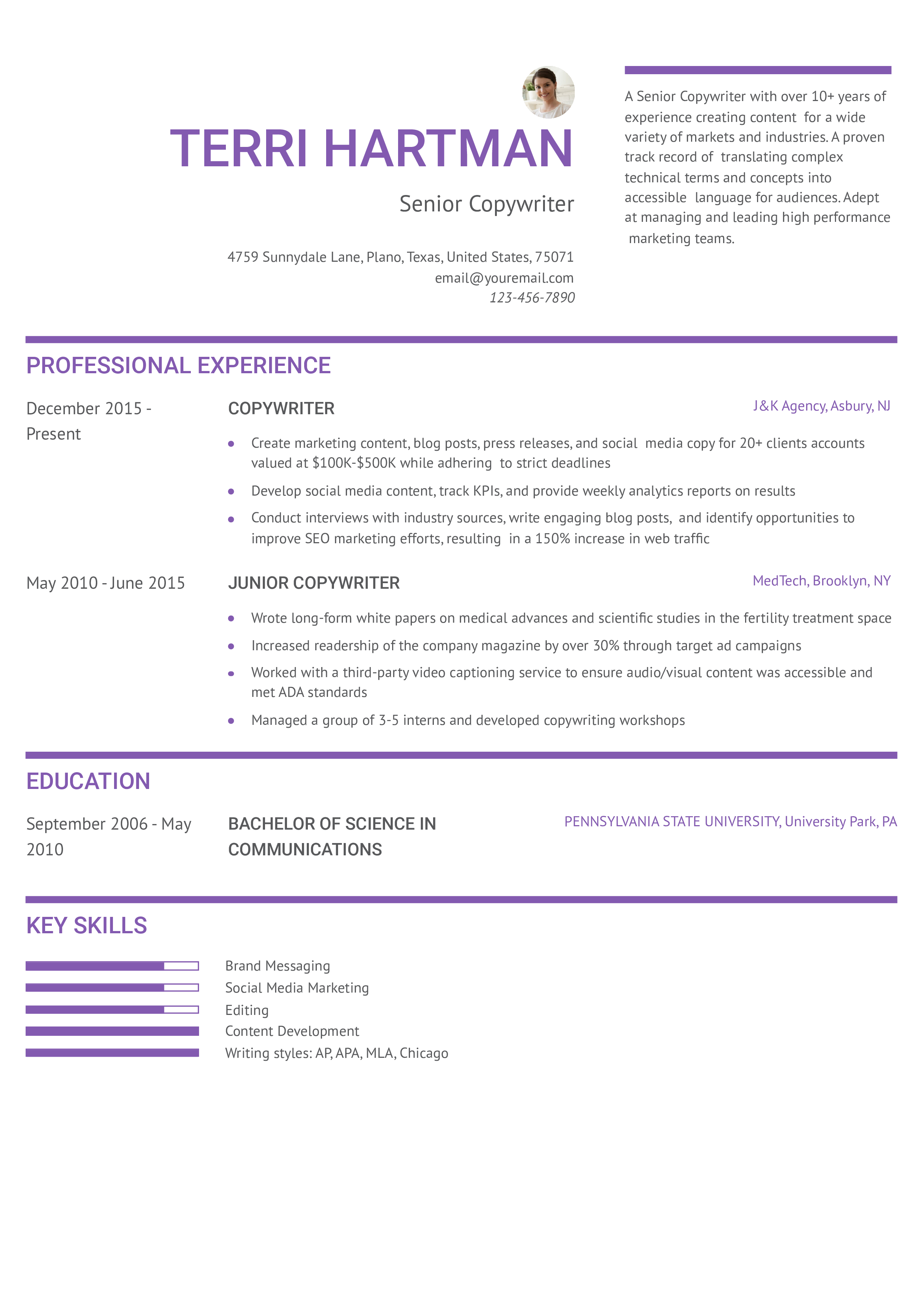 Copywriter Resume Examples and Templates for 2024 - ResumeBuilder.com