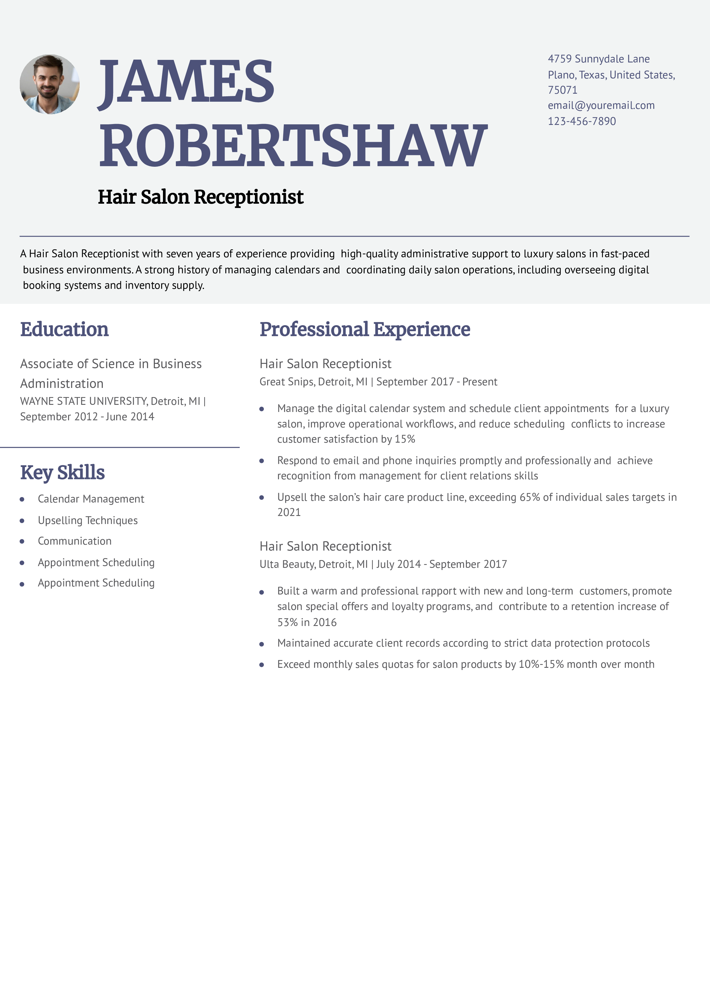 Hair Salon Receptionist Resume Examples and Templates for 2024 ...