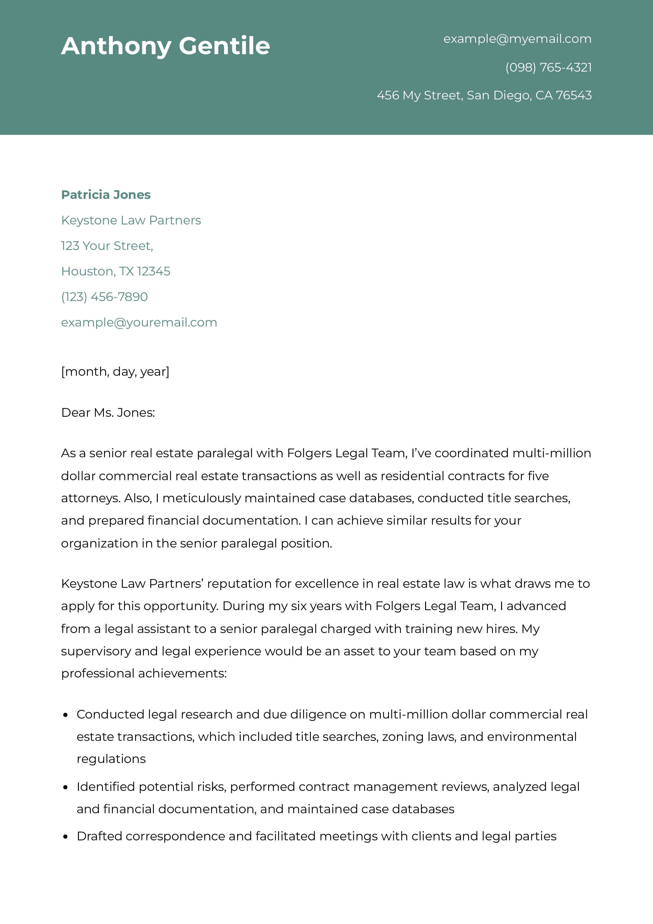 Paralegal Cover Letter Examples and Templates for 2024 - ResumeBuilder.com
