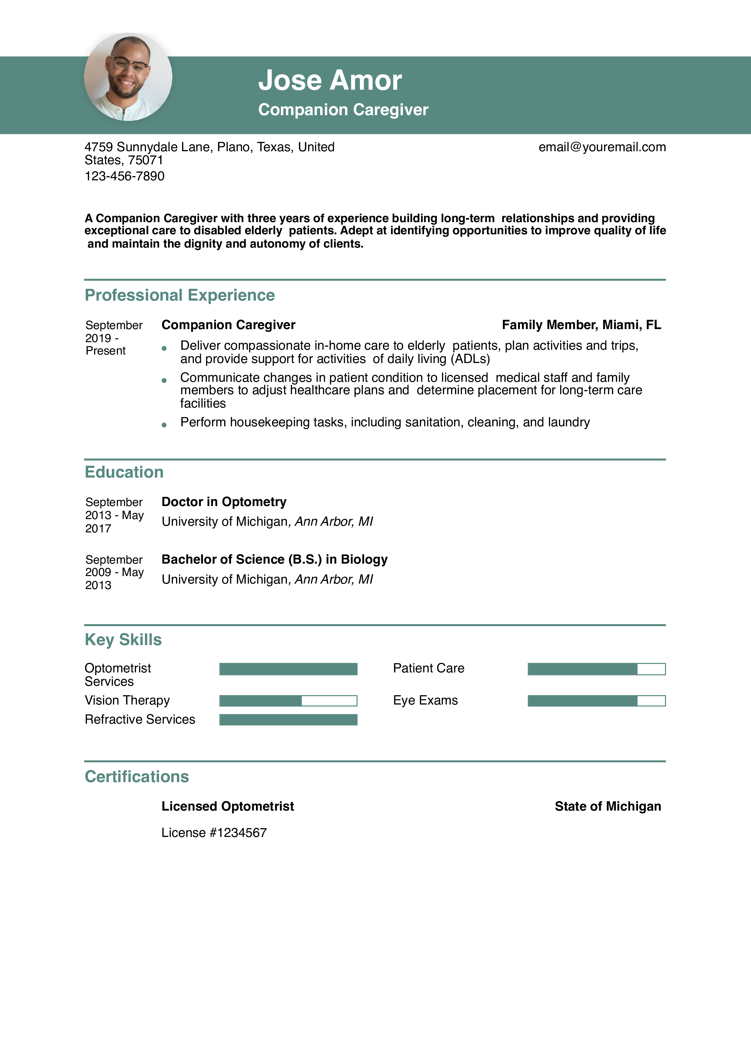 Companion Caregiver Resume Examples and Templates for 2024 ...
