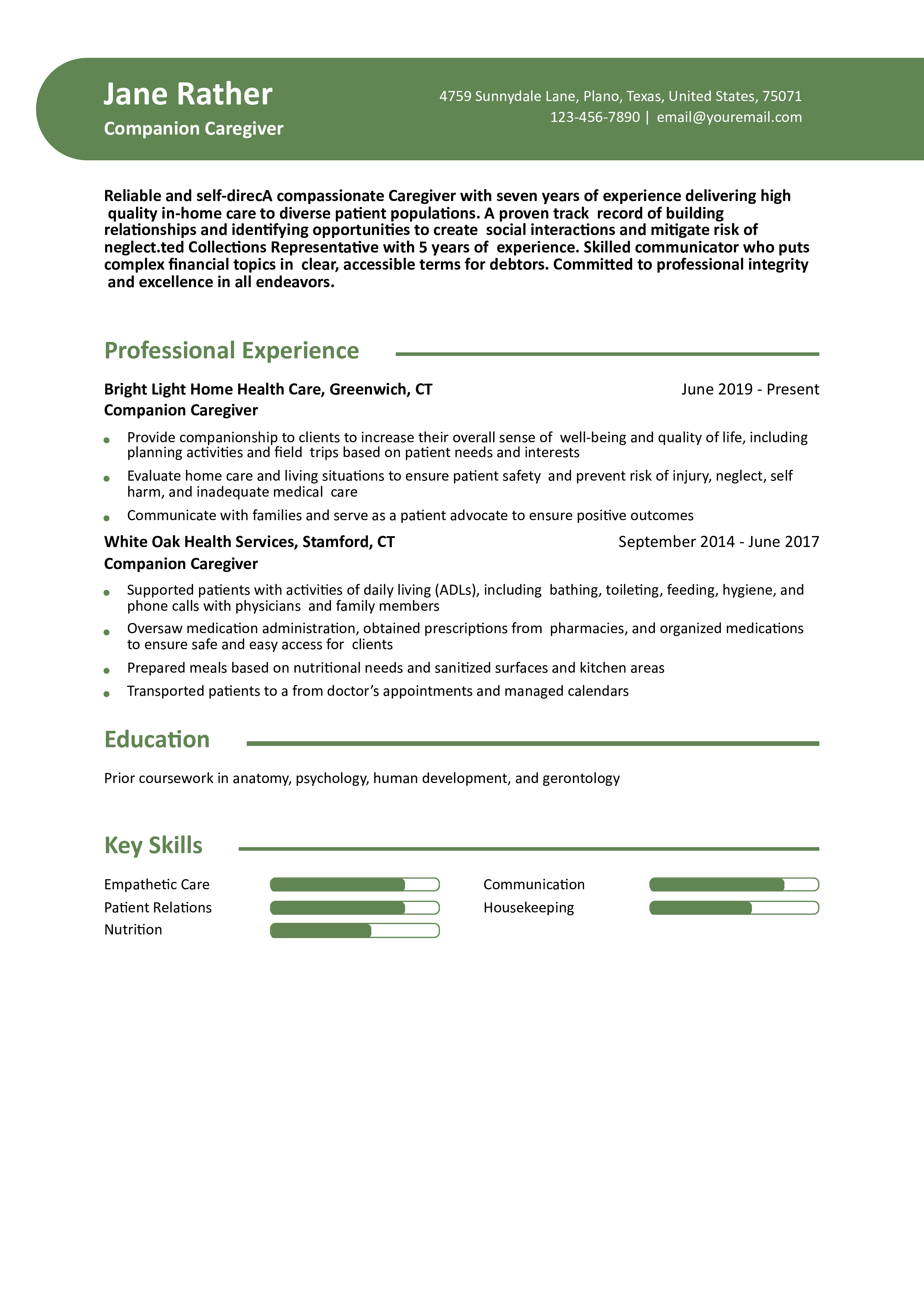 Companion Caregiver Resume Examples and Templates for 2024 ...