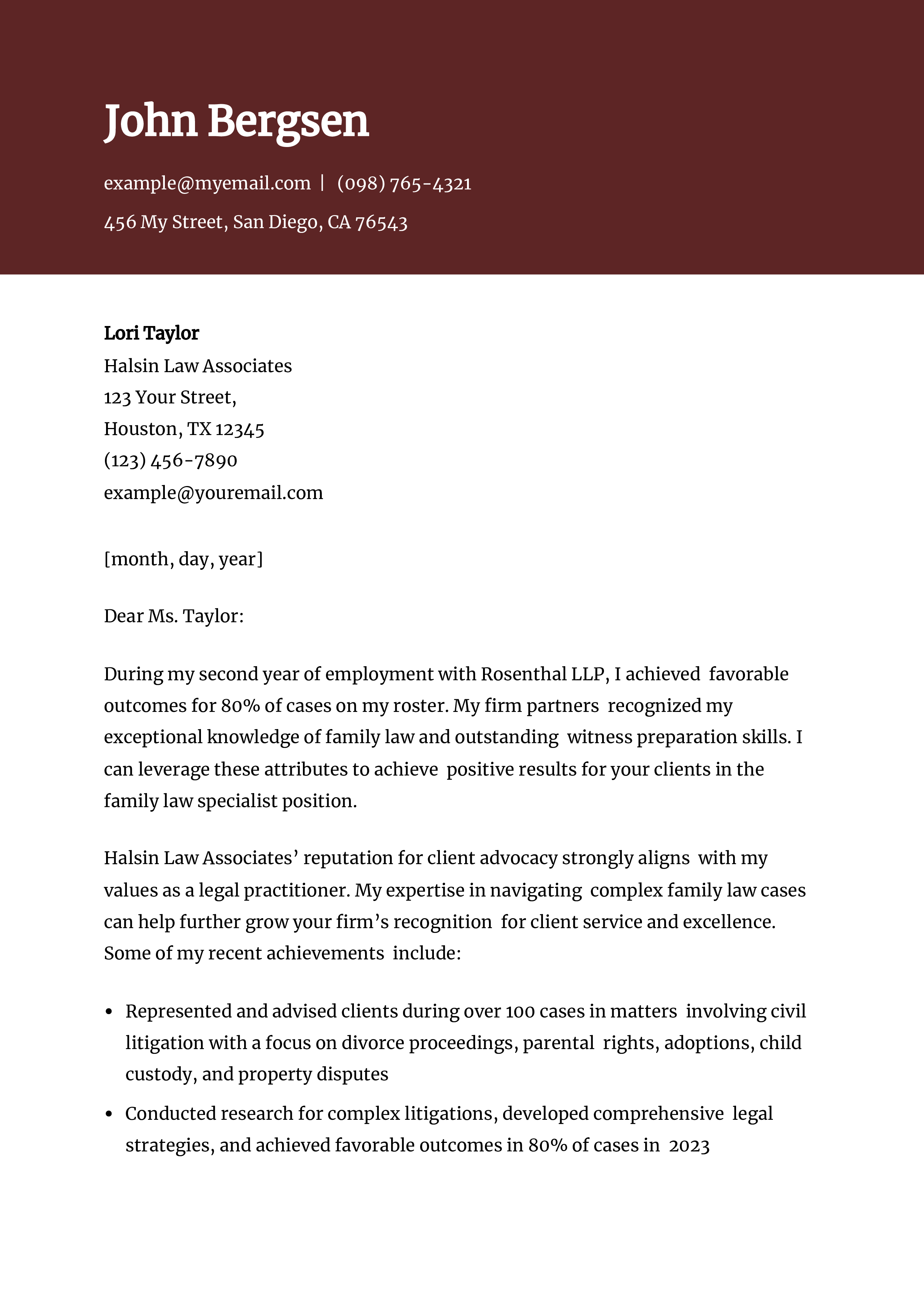 Lawyer Cover Letter Examples and Templates for 2024 - ResumeBuilder.com