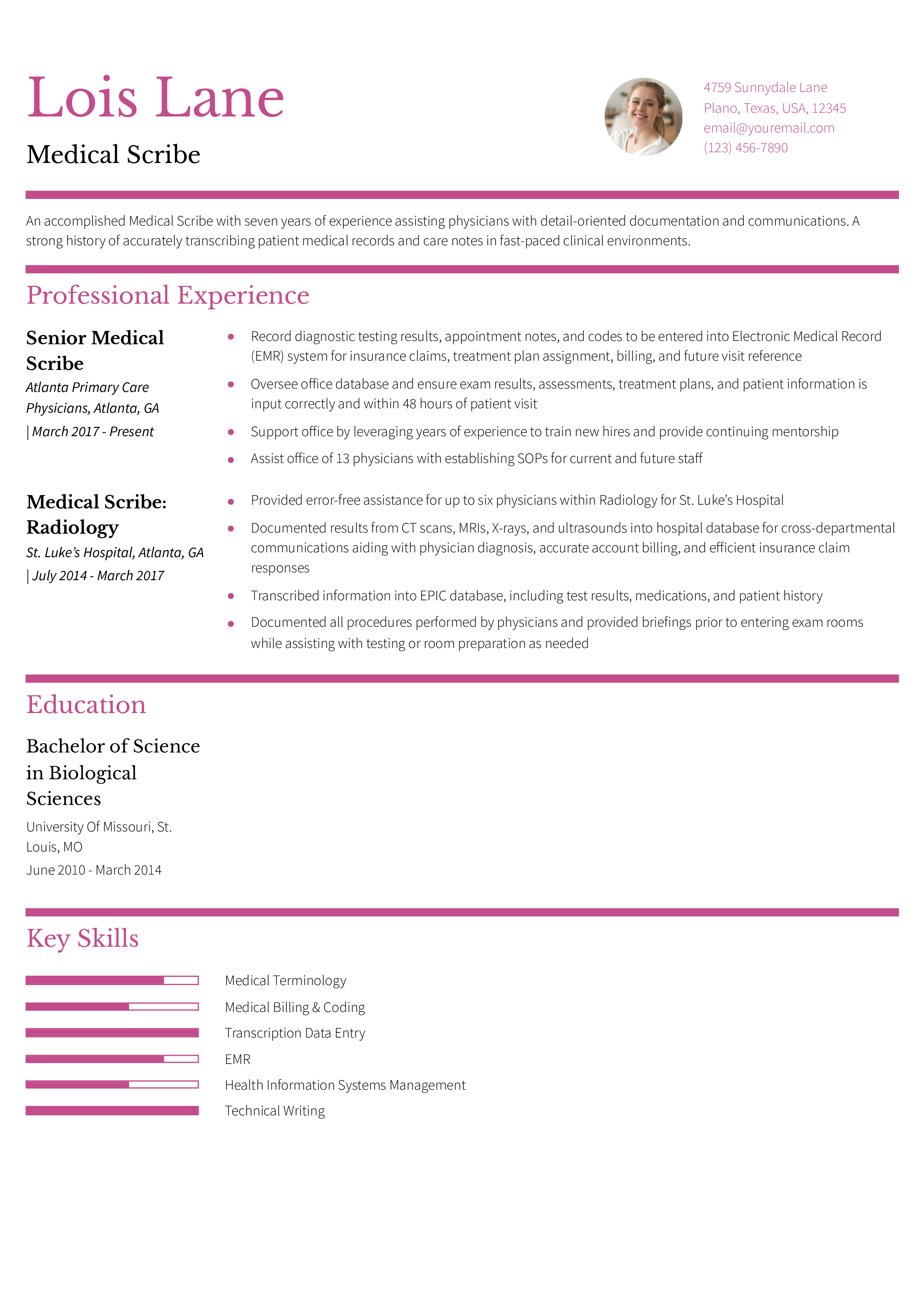 Medical Scribe Resume Examples and Templates for 2024 - ResumeBuilder.com