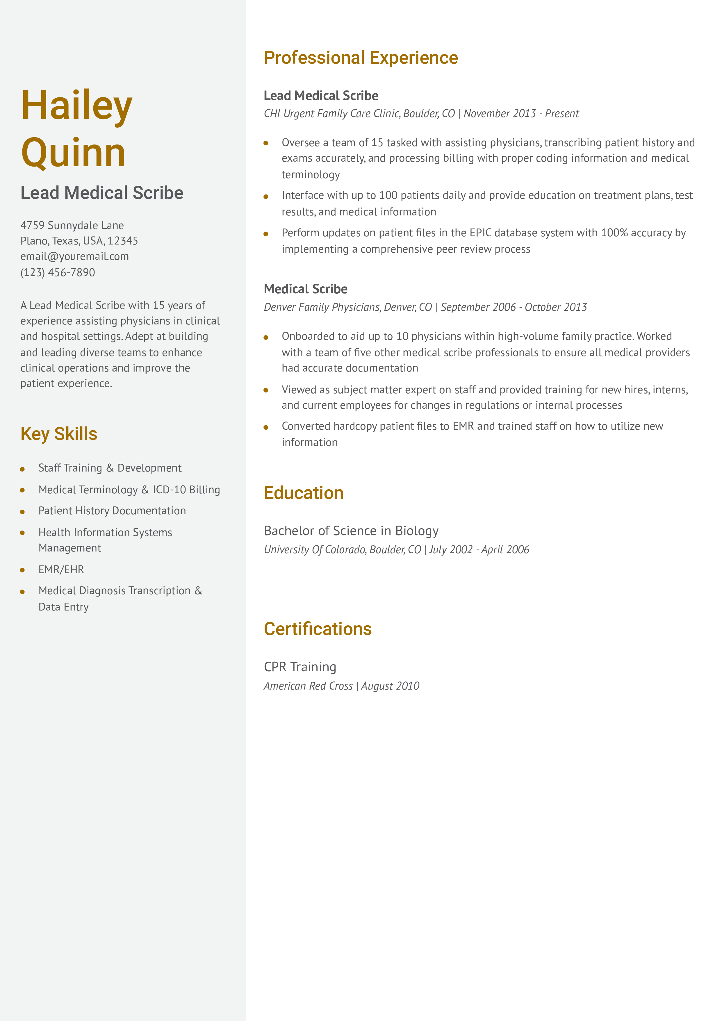 Medical Scribe Resume Examples and Templates for 2024 - ResumeBuilder.com