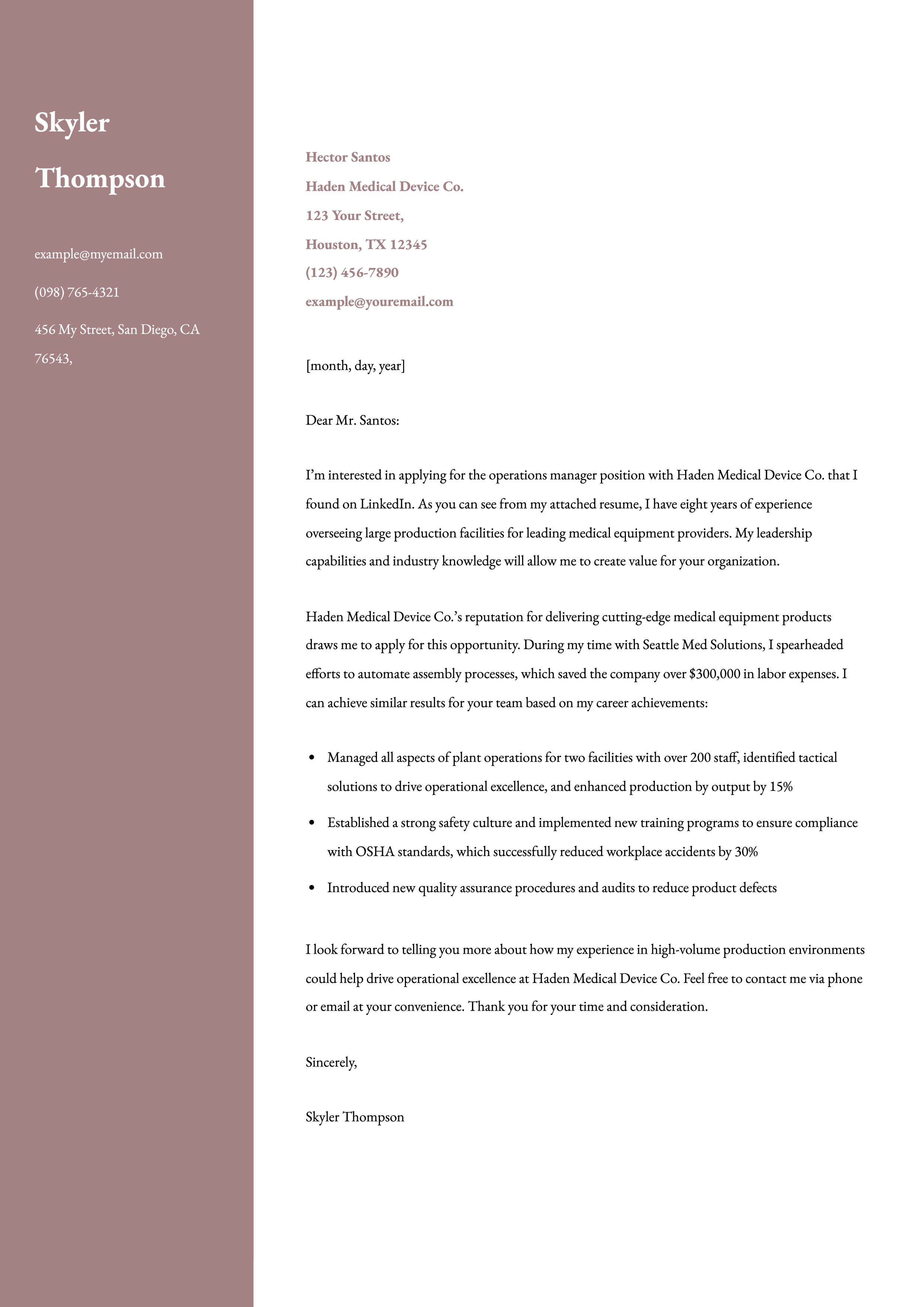 Operations Manager Cover Letter Examples and Templates for 2024 ...