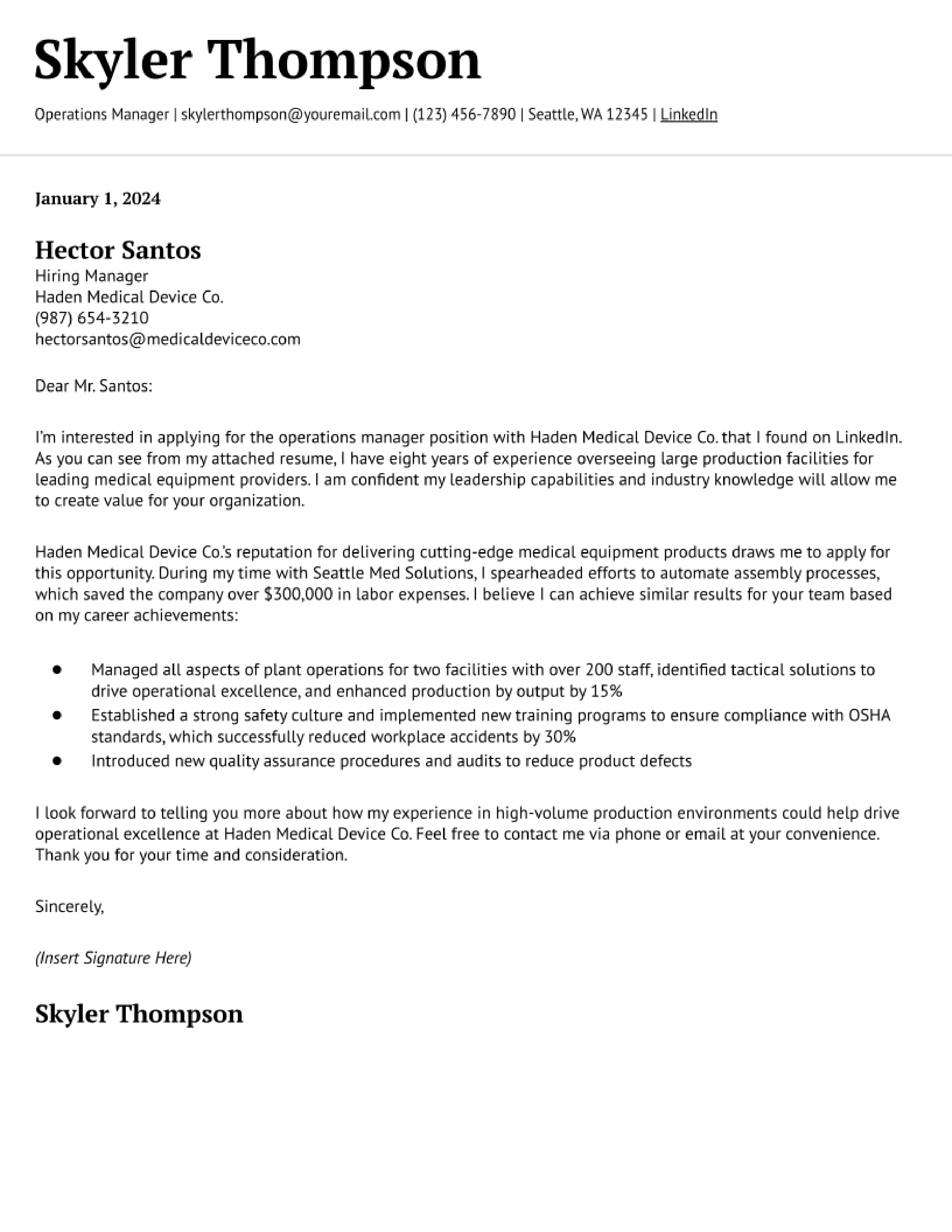 Operations Manager Cover Letter Examples and Templates for 2024 ...