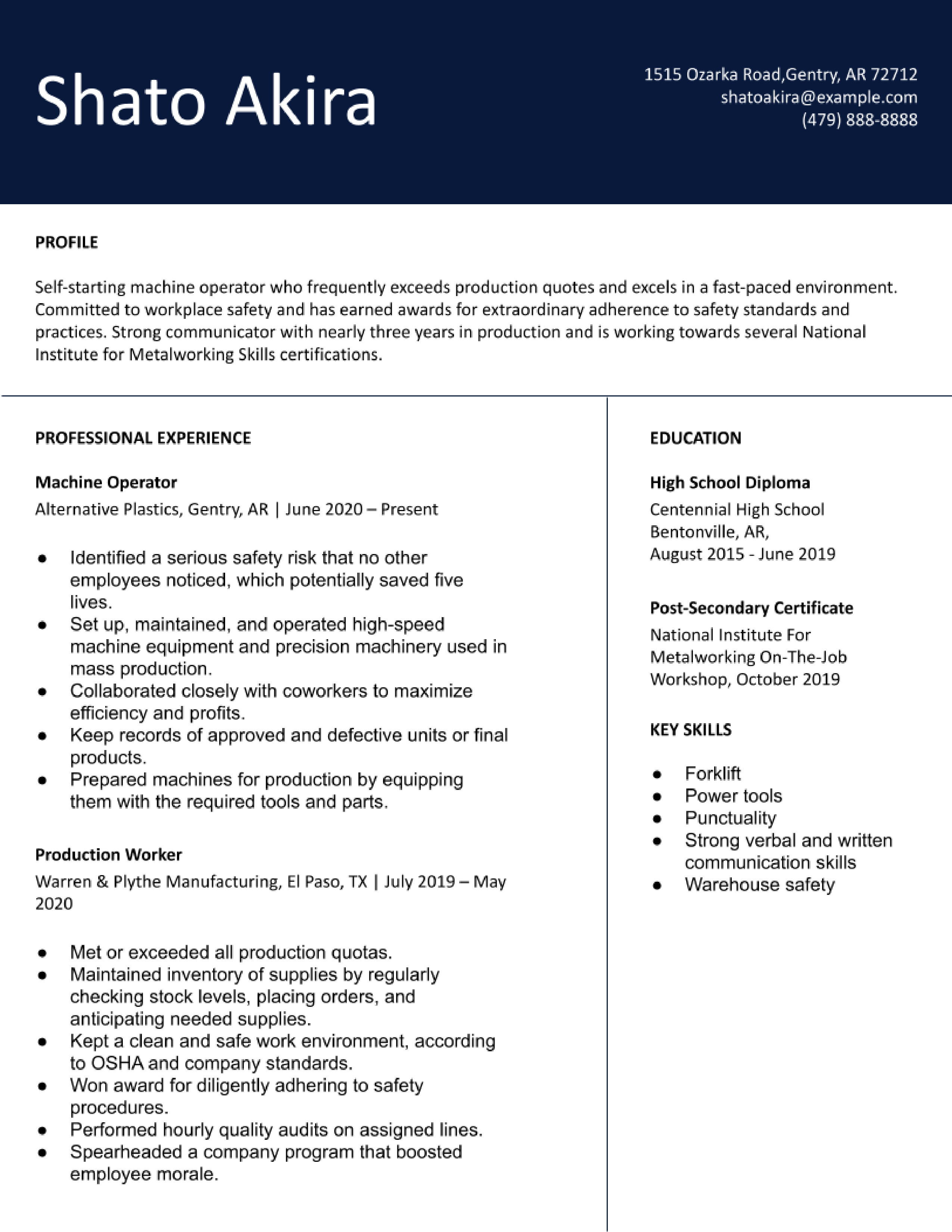 Production Resume Examples and Templates for 2024 - ResumeBuilder.com