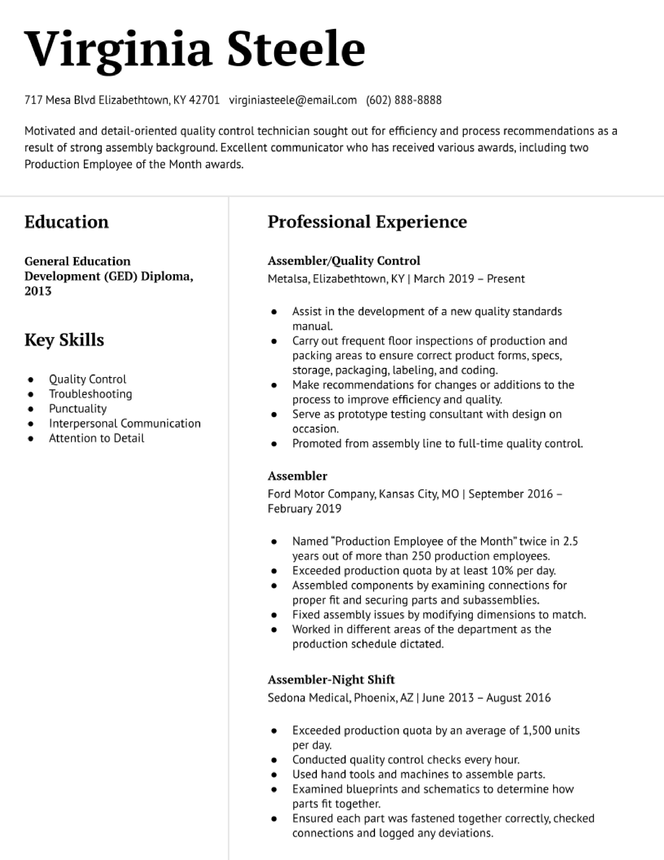 Production Resume Examples and Templates for 2024 - ResumeBuilder.com