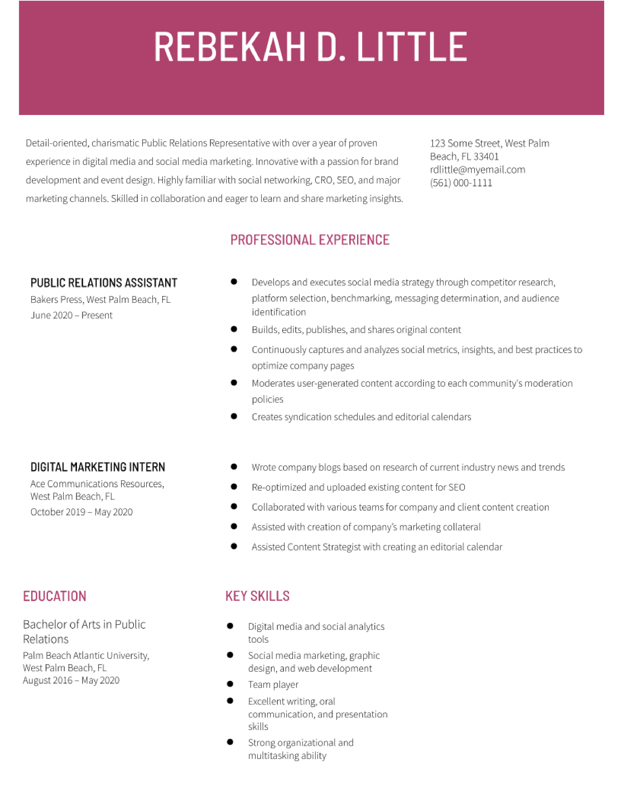 Pr Resume Summary