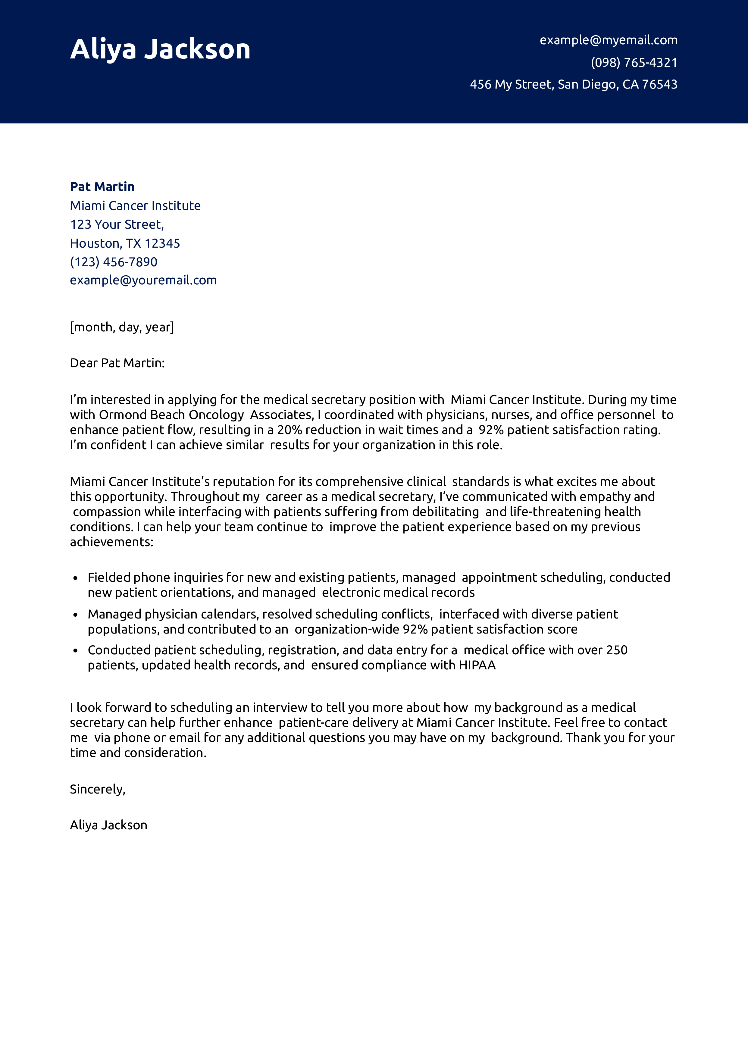 Secretary Cover Letter Examples and Templates for 2024 - ResumeBuilder.com