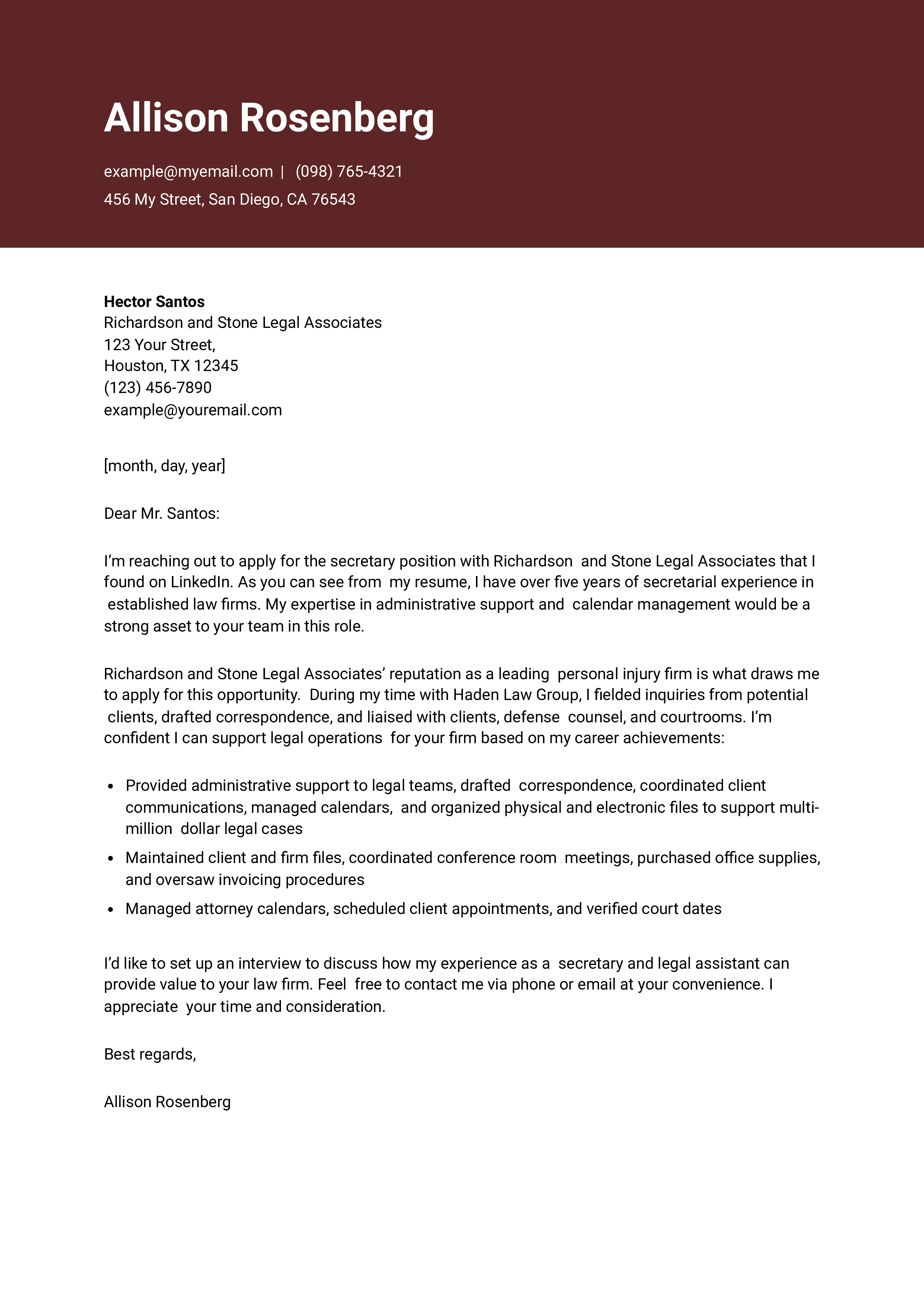 Secretary Cover Letter Examples and Templates for 2024 - ResumeBuilder.com