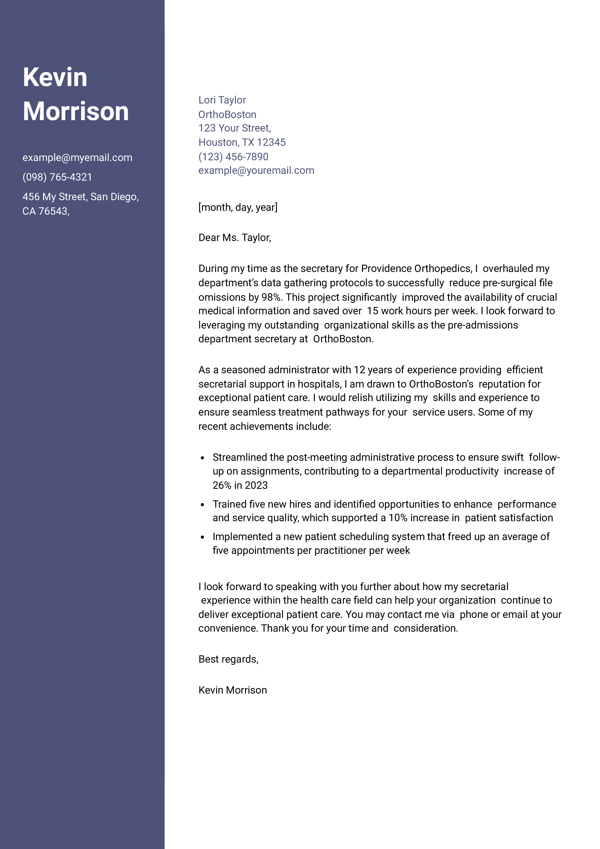 Secretary Cover Letter Examples and Templates for 2024 - ResumeBuilder.com