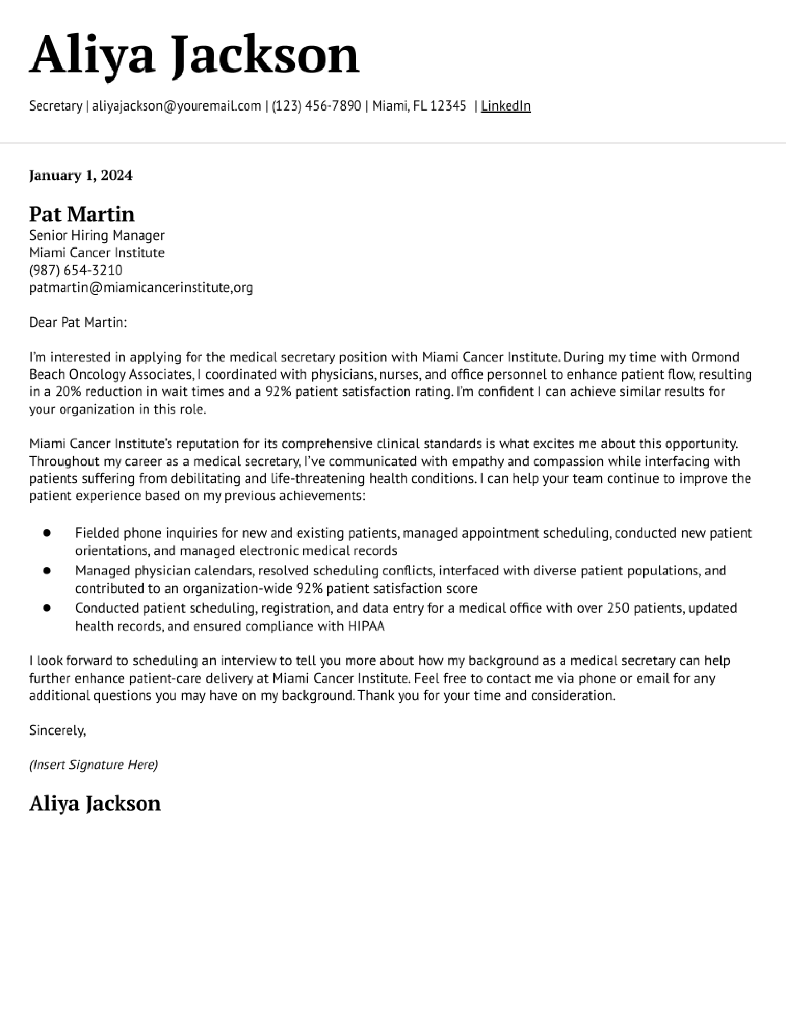 Secretary Cover Letter Examples and Templates for 2024 - ResumeBuilder.com