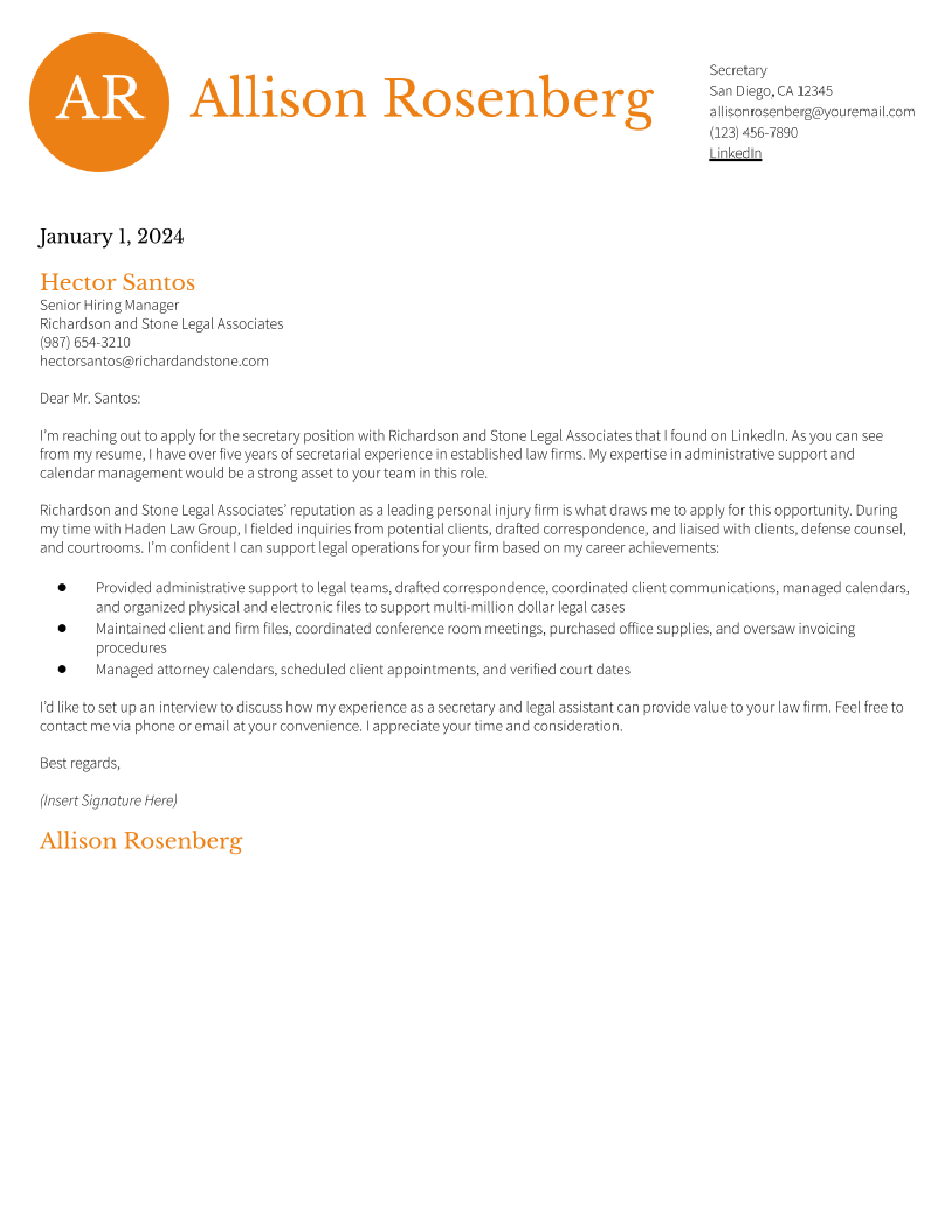 Secretary Cover Letter Examples and Templates for 2024 - ResumeBuilder.com