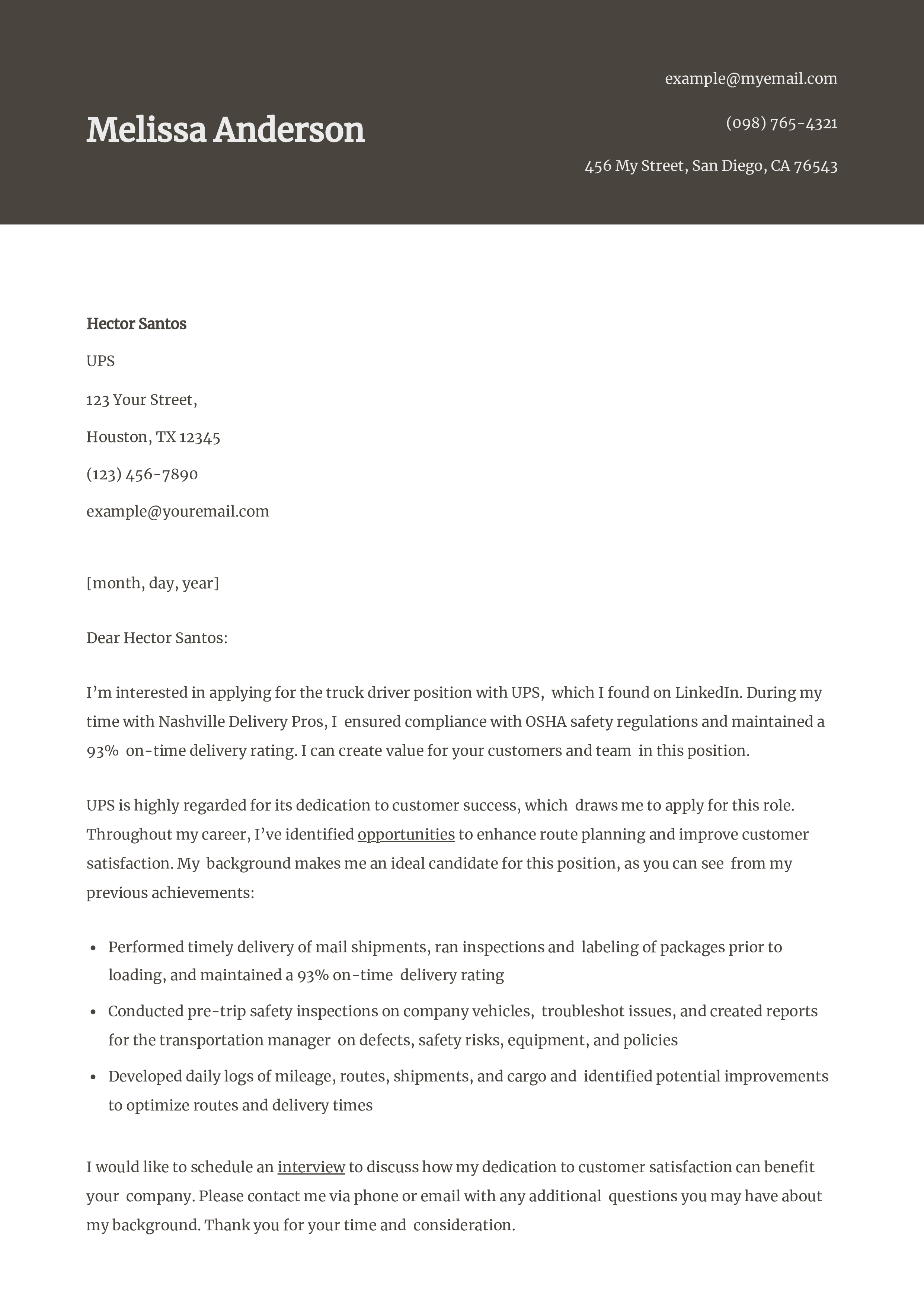 Truck Driver Cover Letter Examples and Templates for 2024 ...