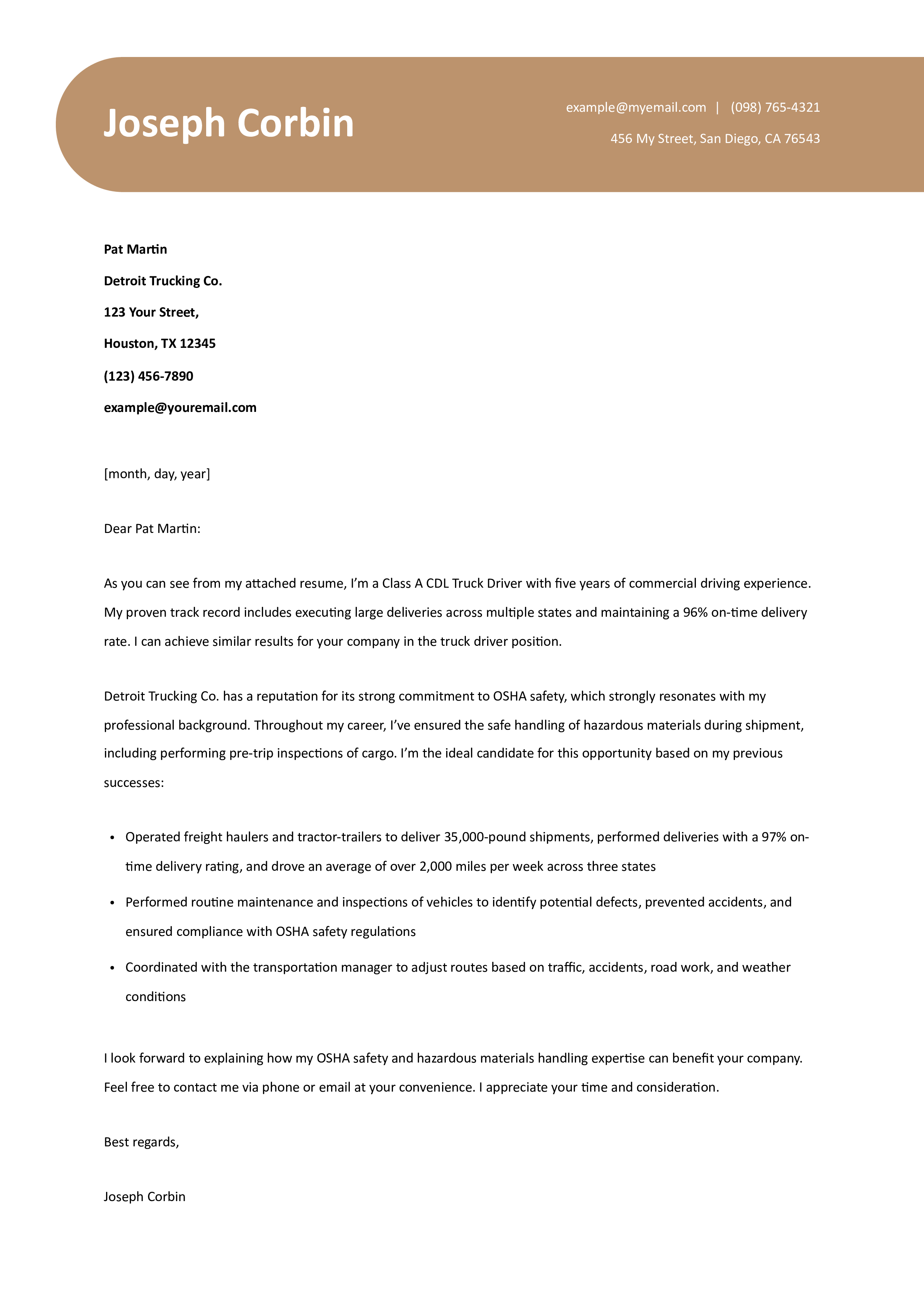 Truck Driver Cover Letter Examples and Templates for 2024 ...