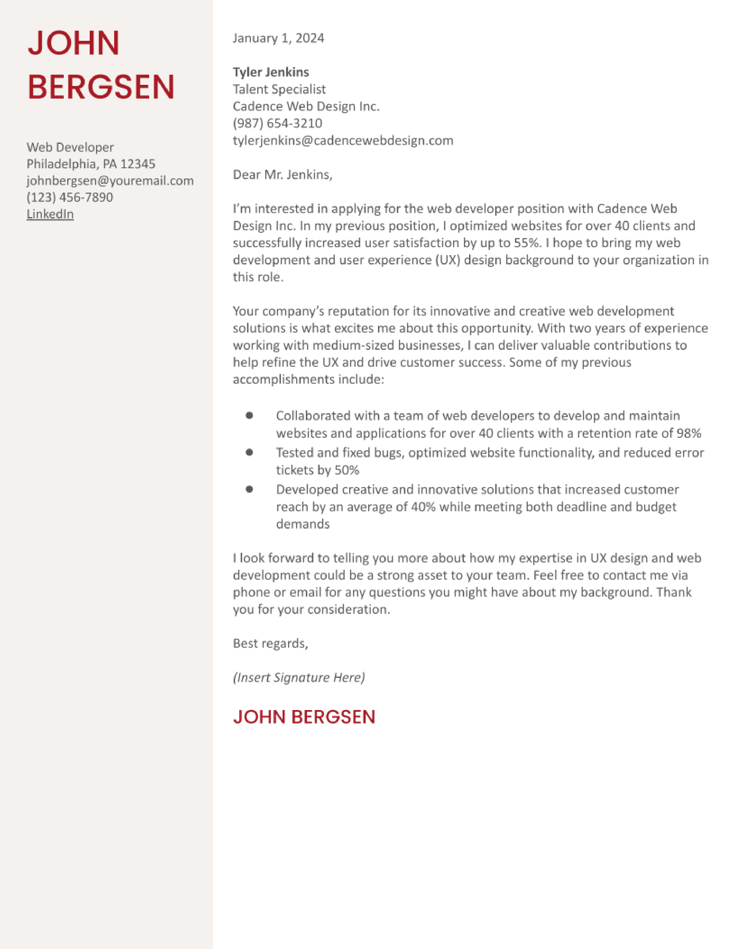 Web Developer Cover Letter Examples and Templates for 2024 ...