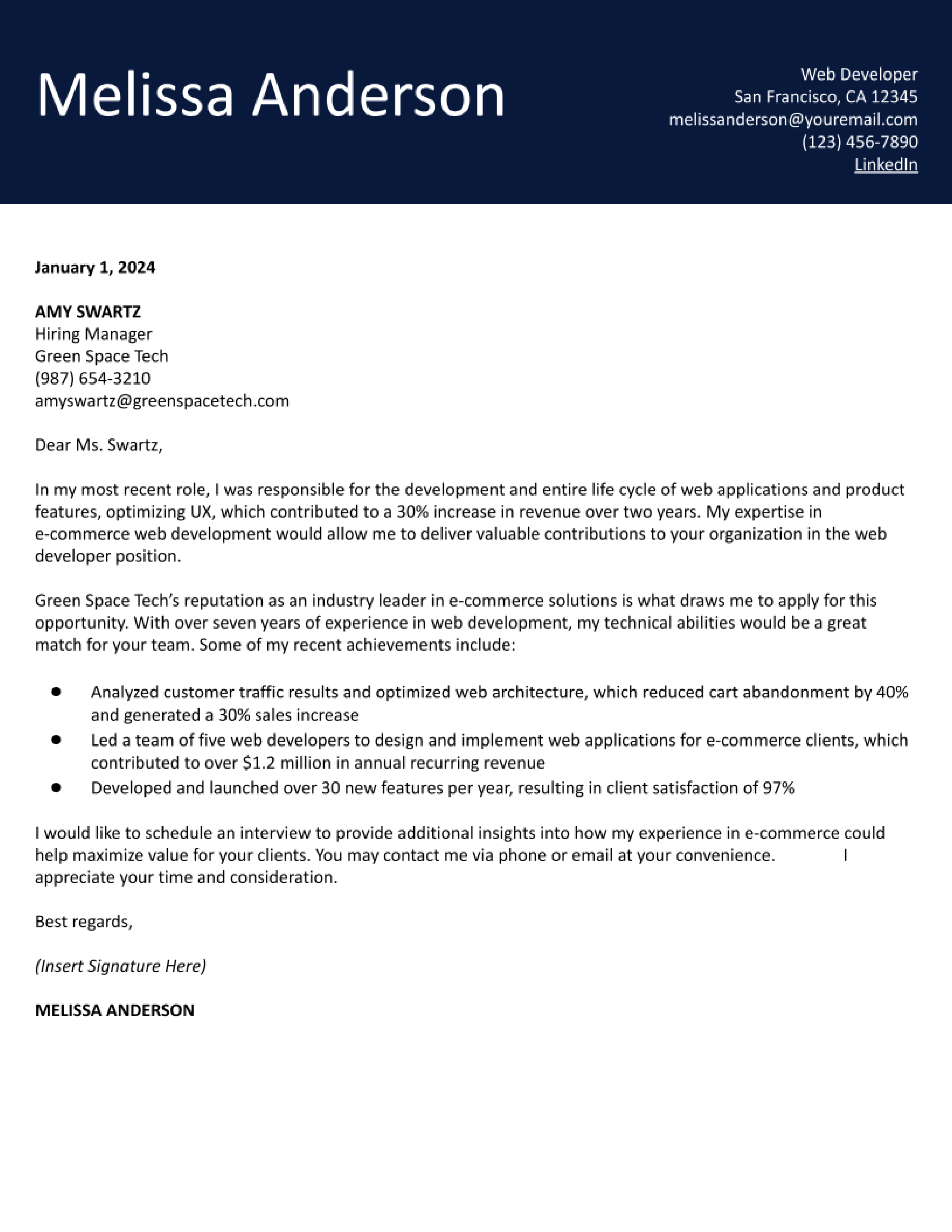Web Developer Cover Letter Examples and Templates for 2024 ...