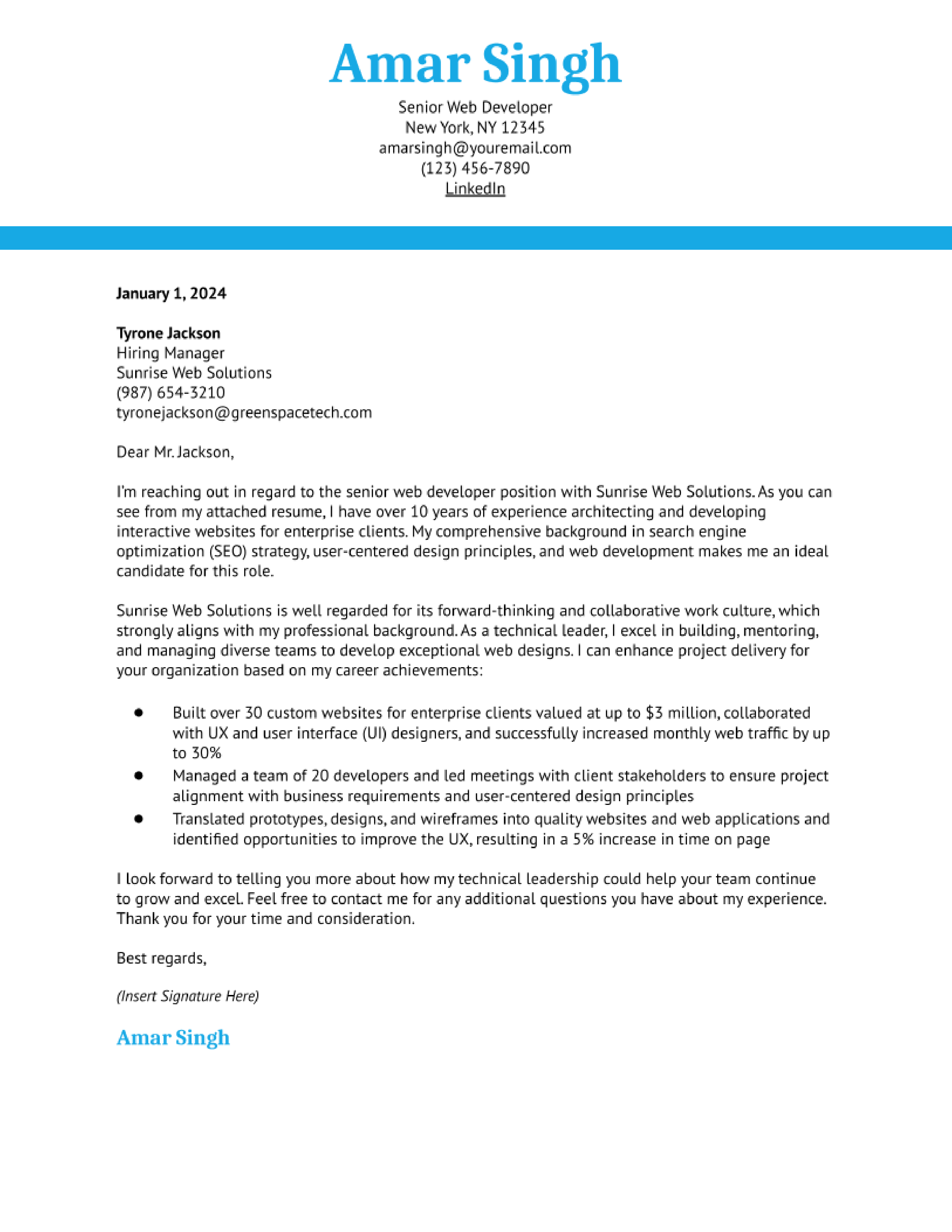 Web Developer Cover Letter Examples and Templates for 2024 ...