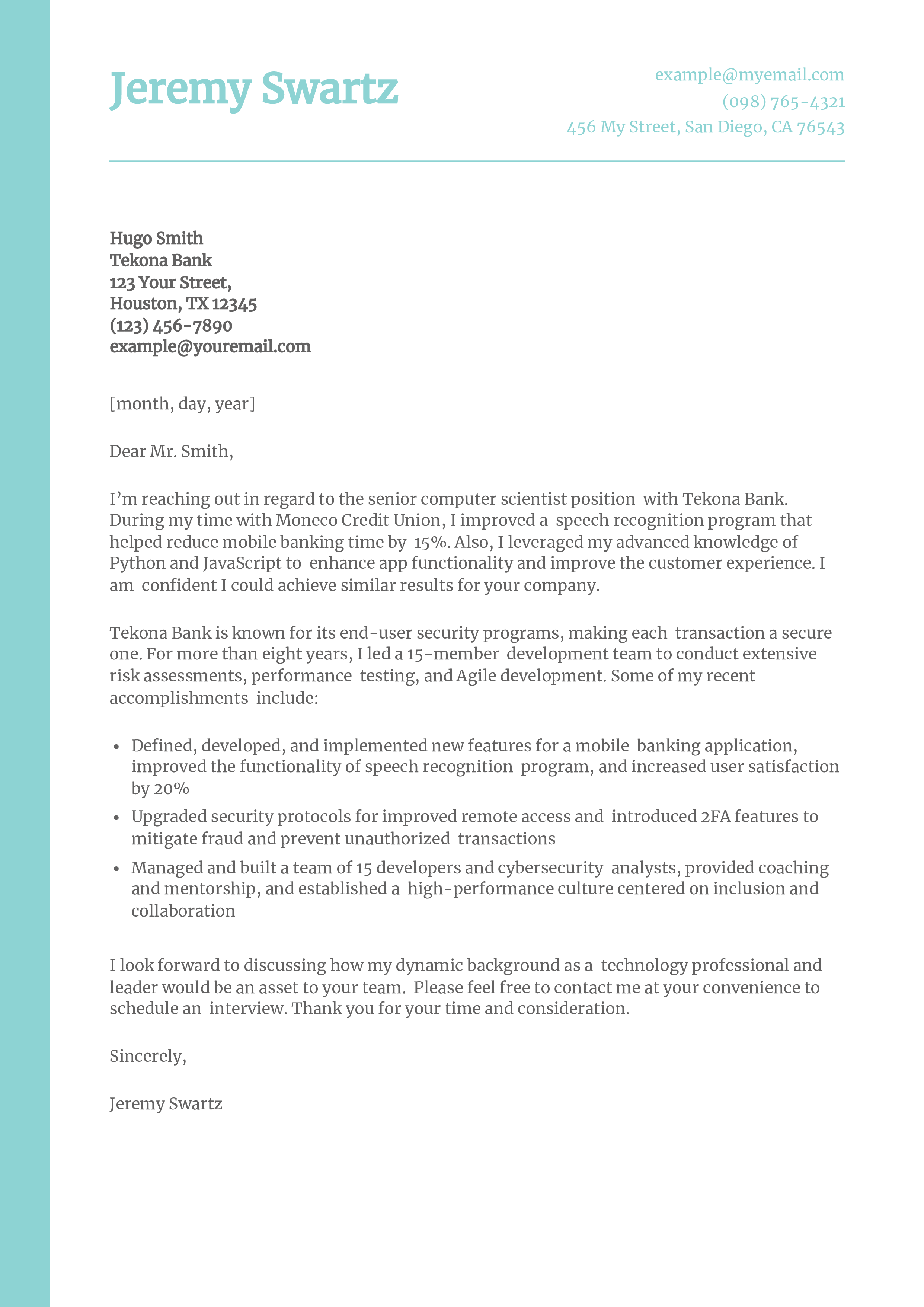 Computer Science Cover Letter Examples and Templates for 2024 ...