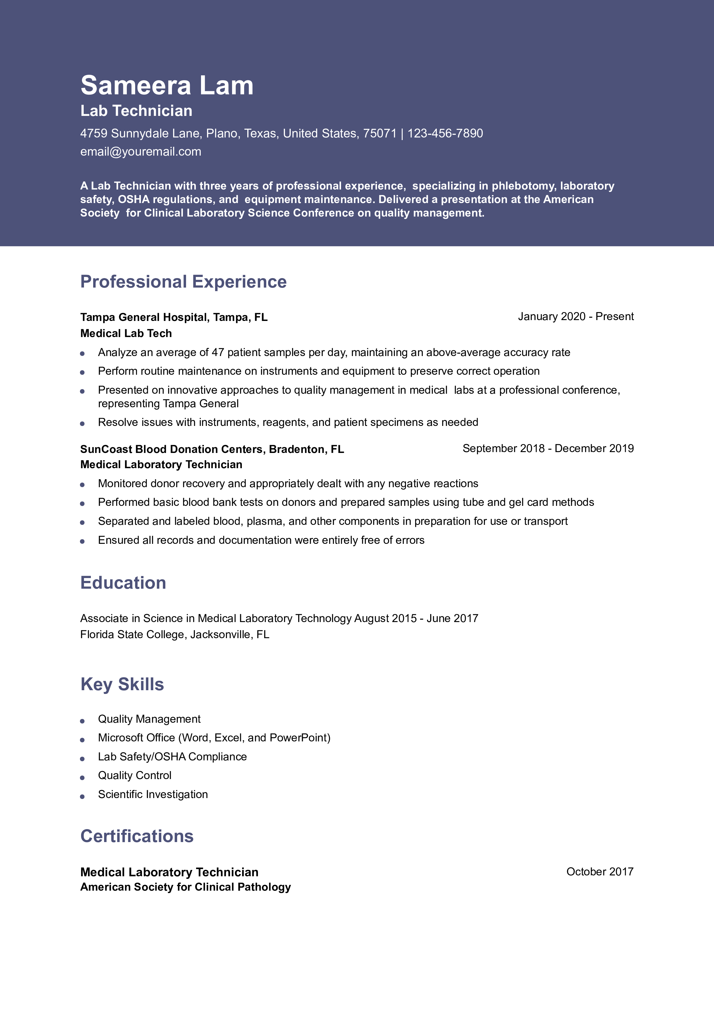 Lab Technician Resume Examples and Templates for 2024 - ResumeBuilder.com