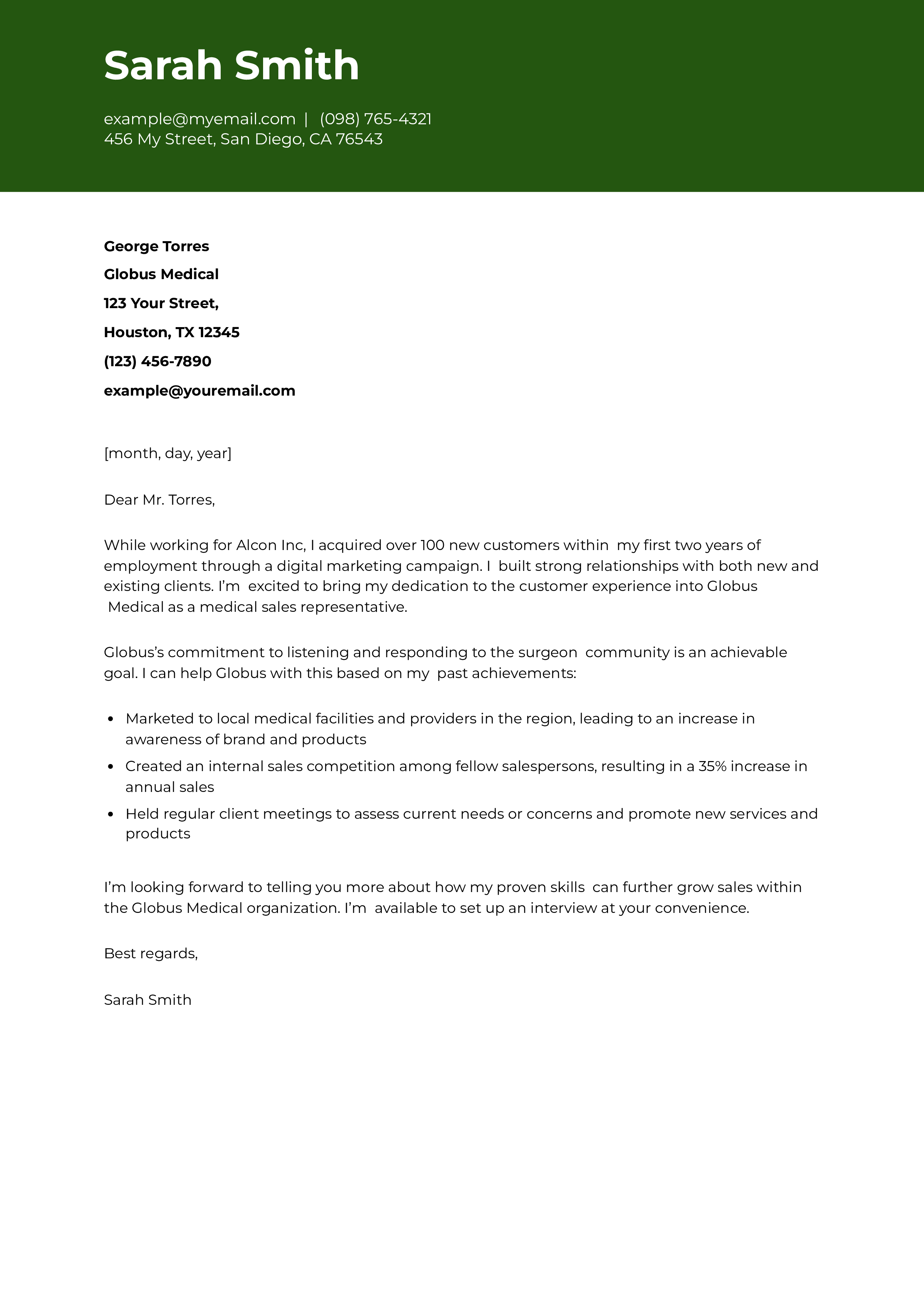 Medical Sales Representative Cover Letter Examples and Templates for ...