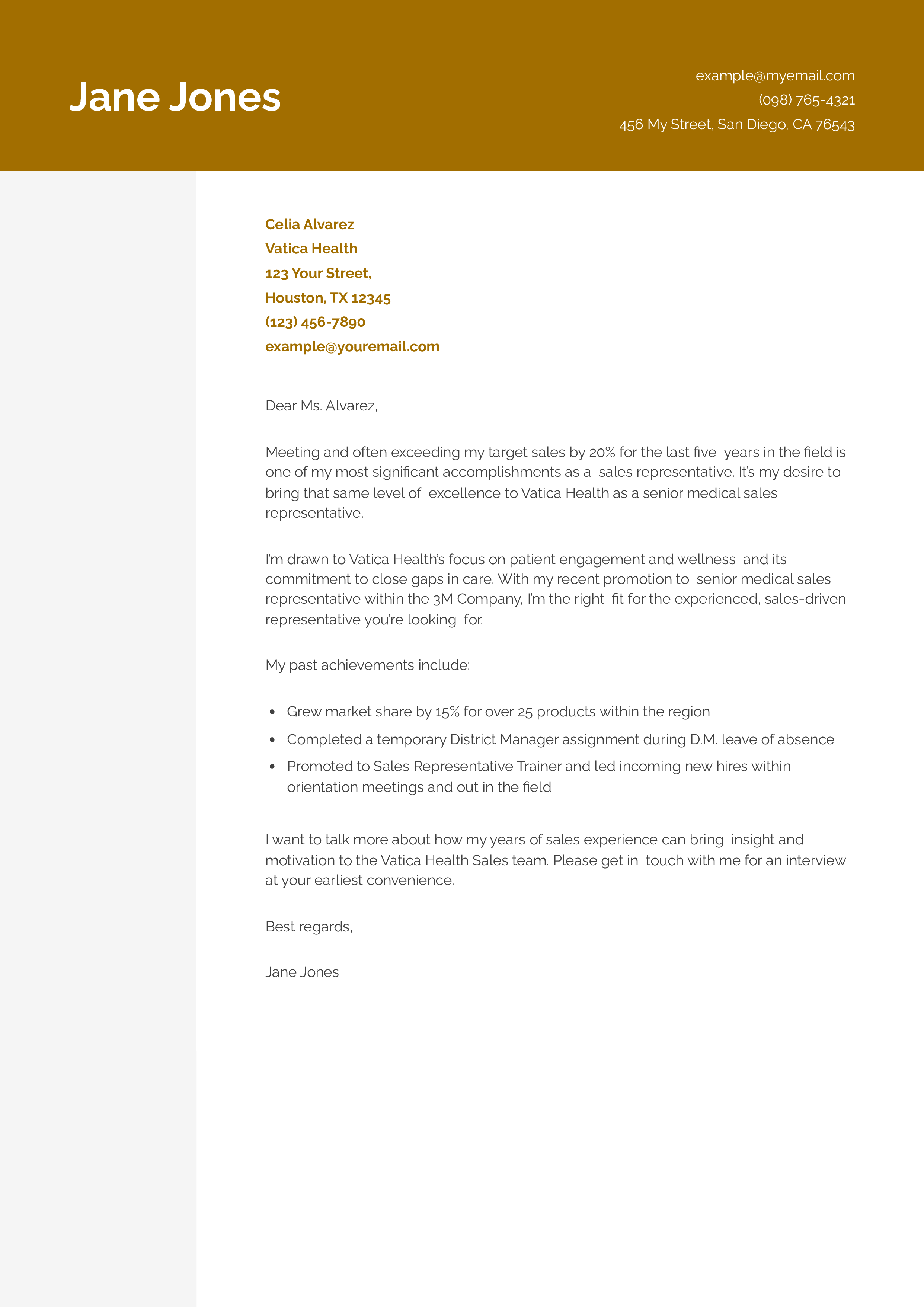 Medical Sales Representative Cover Letter Examples and Templates for ...